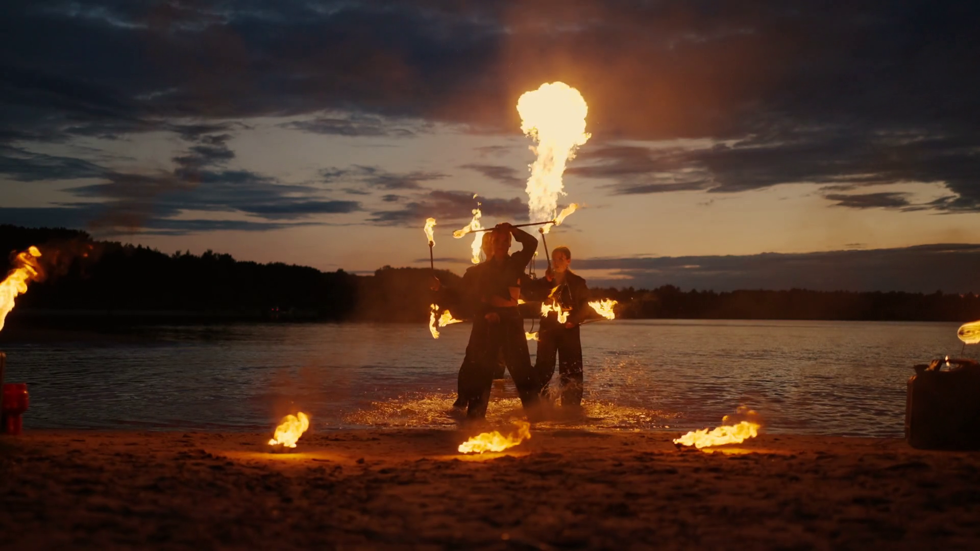 Young Women Performing Tricks With Fire On Stock Footage SBV-348505761 ...