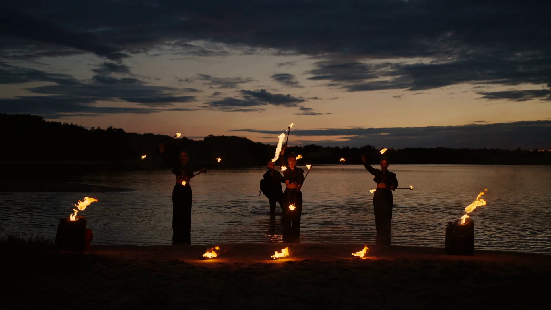 Artistic Fire Show In Summer Night Stock Footage SBV-348492266 ...