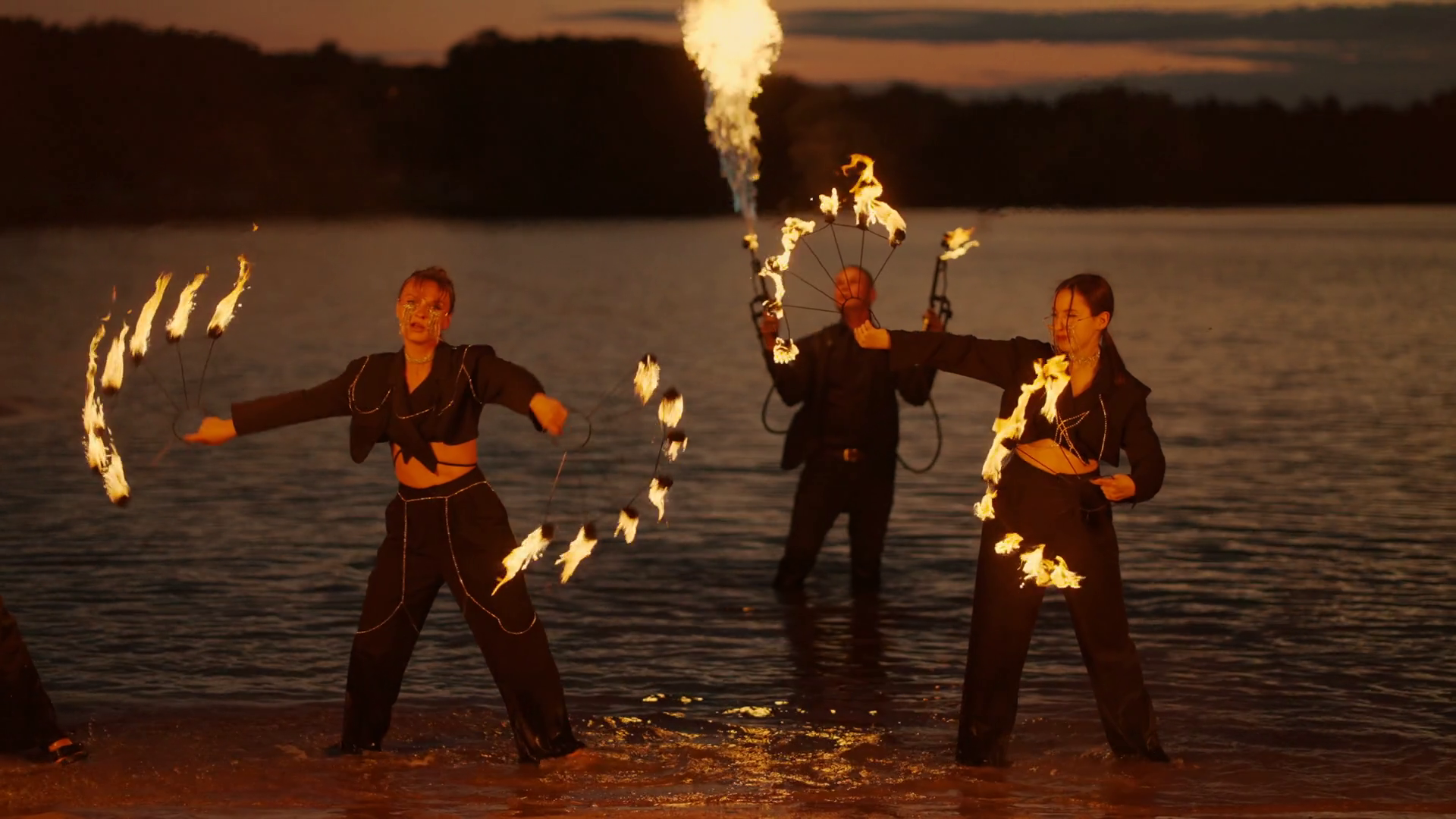 Fire Show On River Beach In Summer Night Stock Footage SBV-348505784 ...