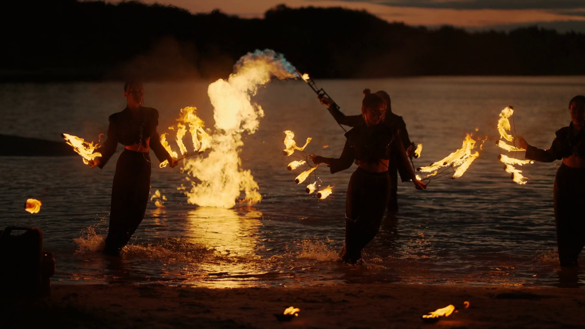 Young Women Performing Tricks With Fire On Stock Footage SBV-348480944 ...