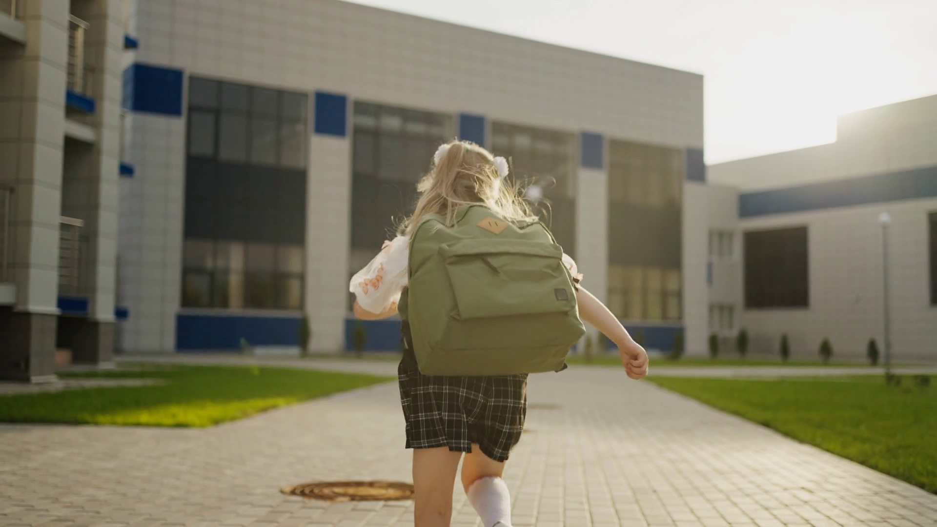 Child Girl Running To Building Of Modern Stock Footage SBV-348432840 ...