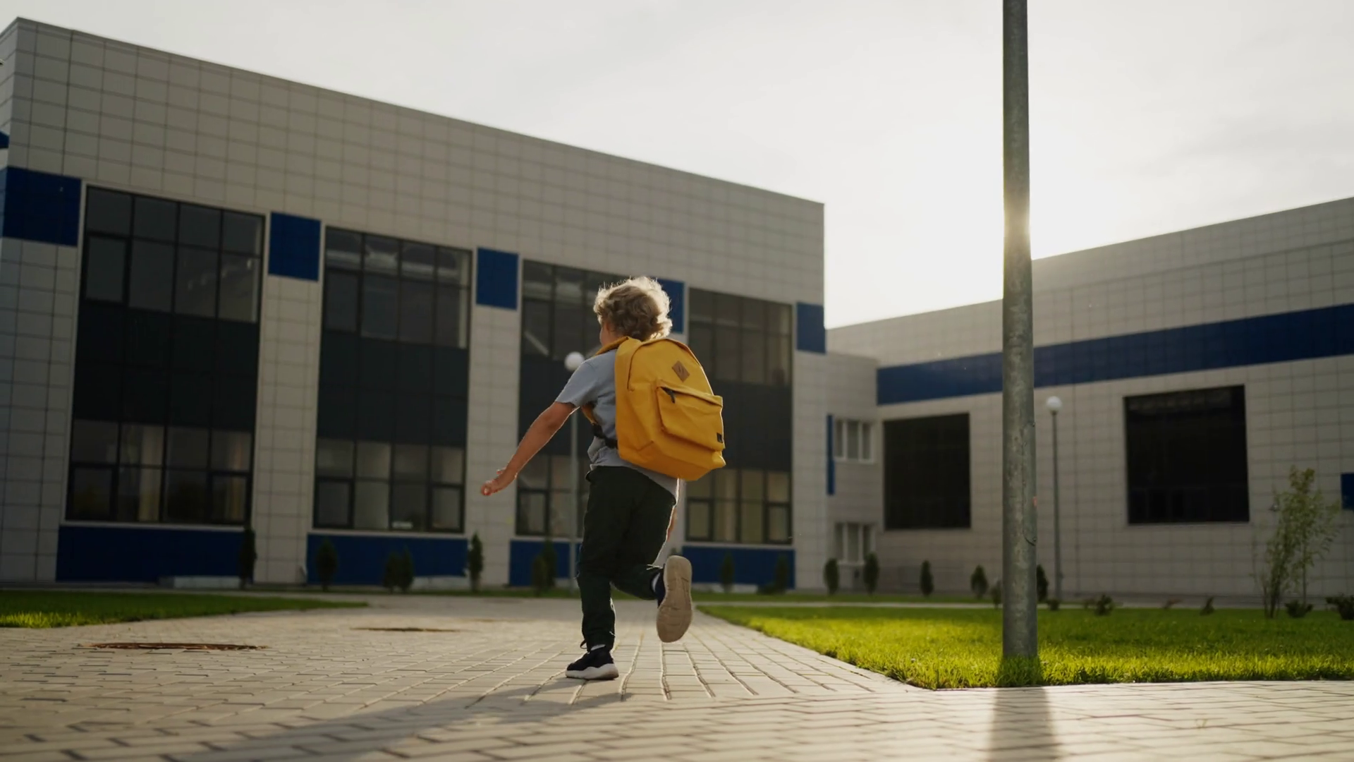 Child Boy Running To Modern Building Of Stock Footage SBV-348433017 ...