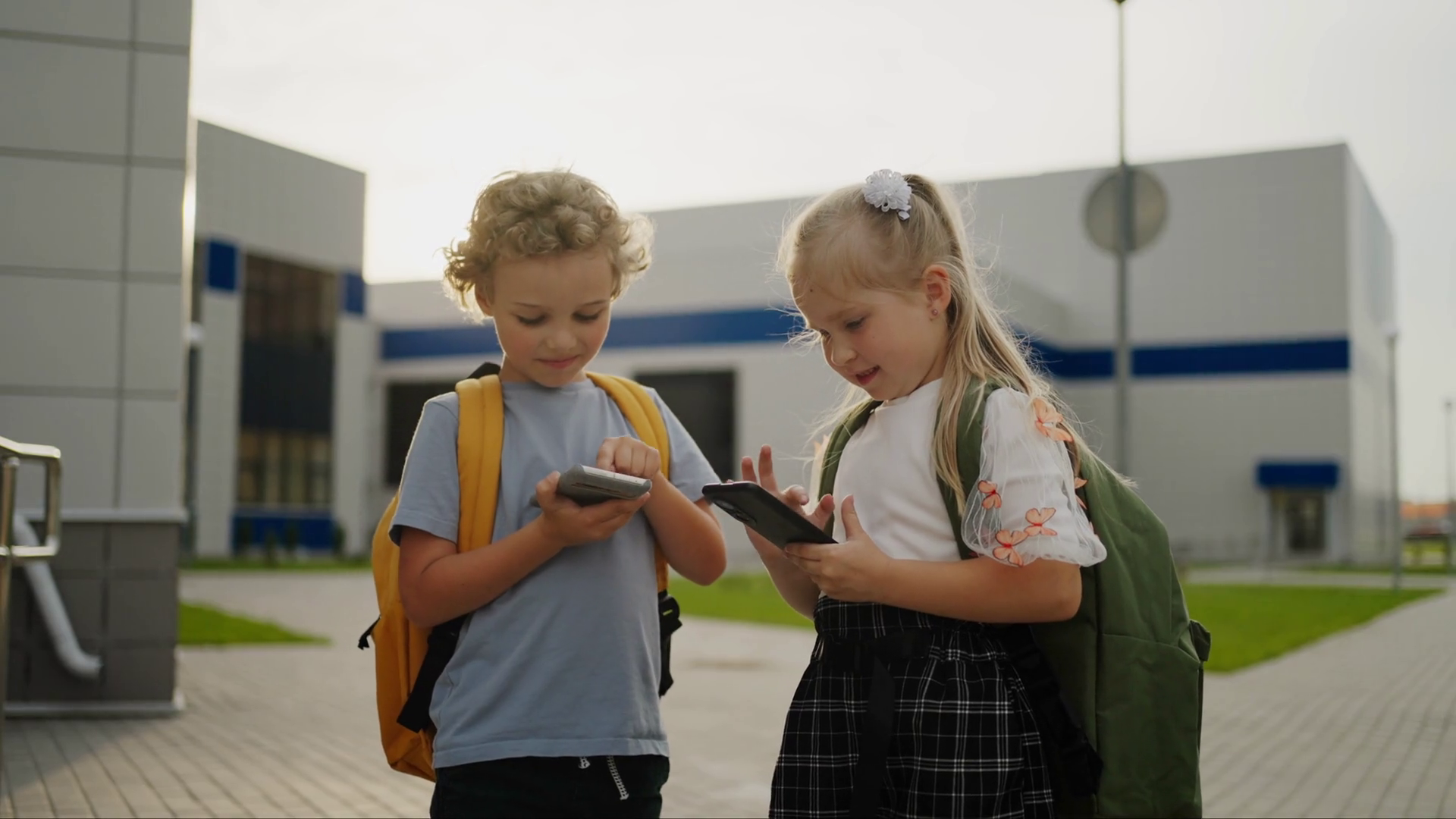 Caucasian Little Kids With Mobile Gadgets In Stock Footage SBV ...