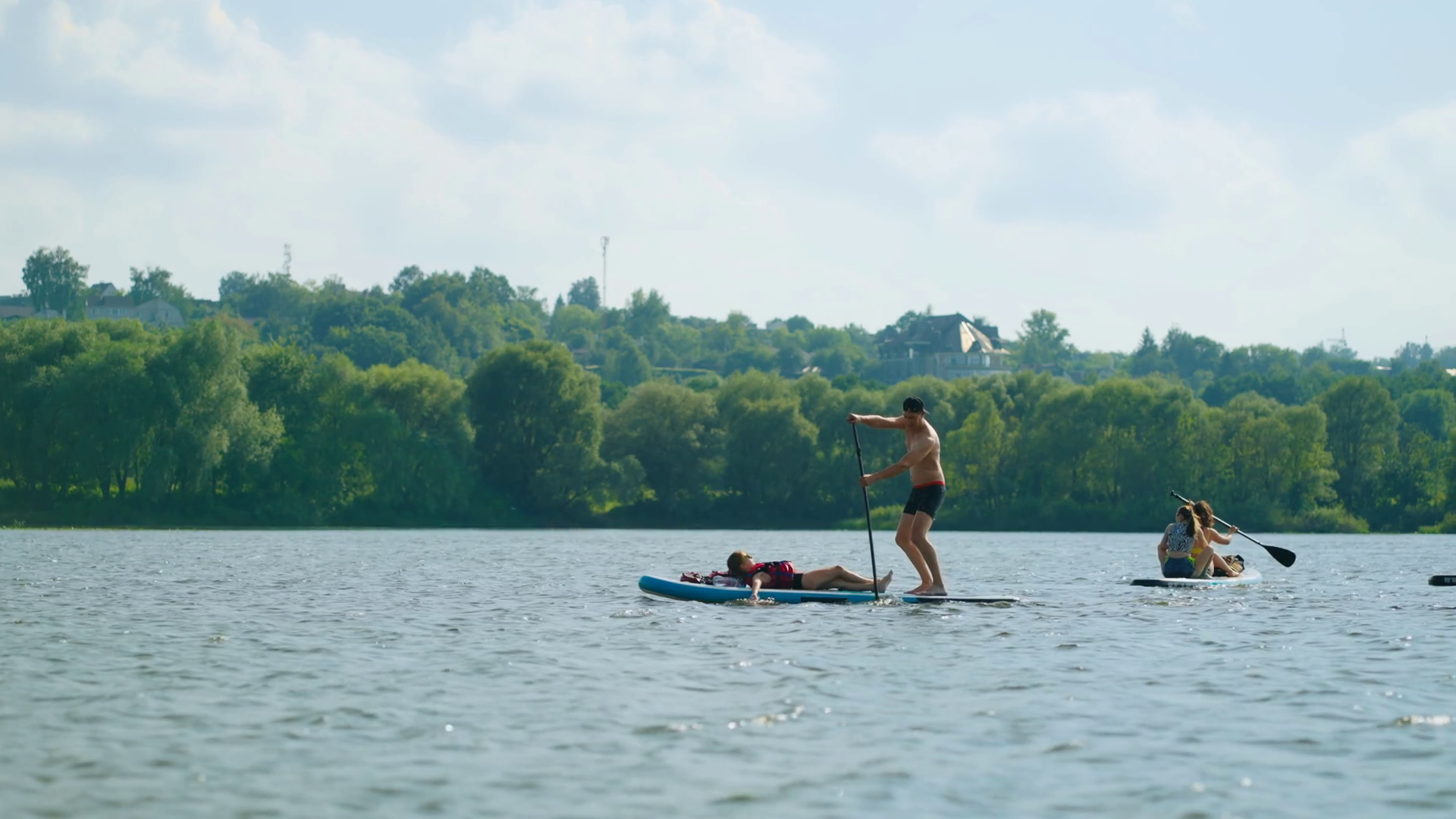 Sport Fitness People Floating On Inflatable Stock Footage SBV-348755210 ...