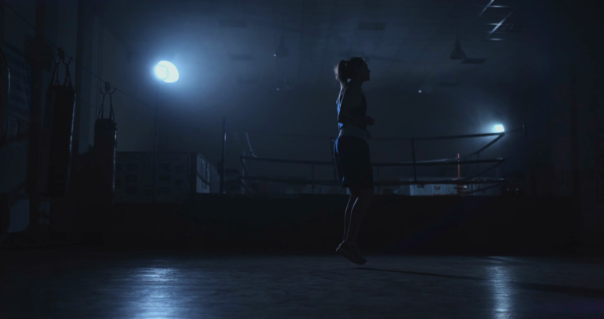 Beautiful Woman Boxer Jumping In Boxing Gym Stock Footage SBV-333073918 ...