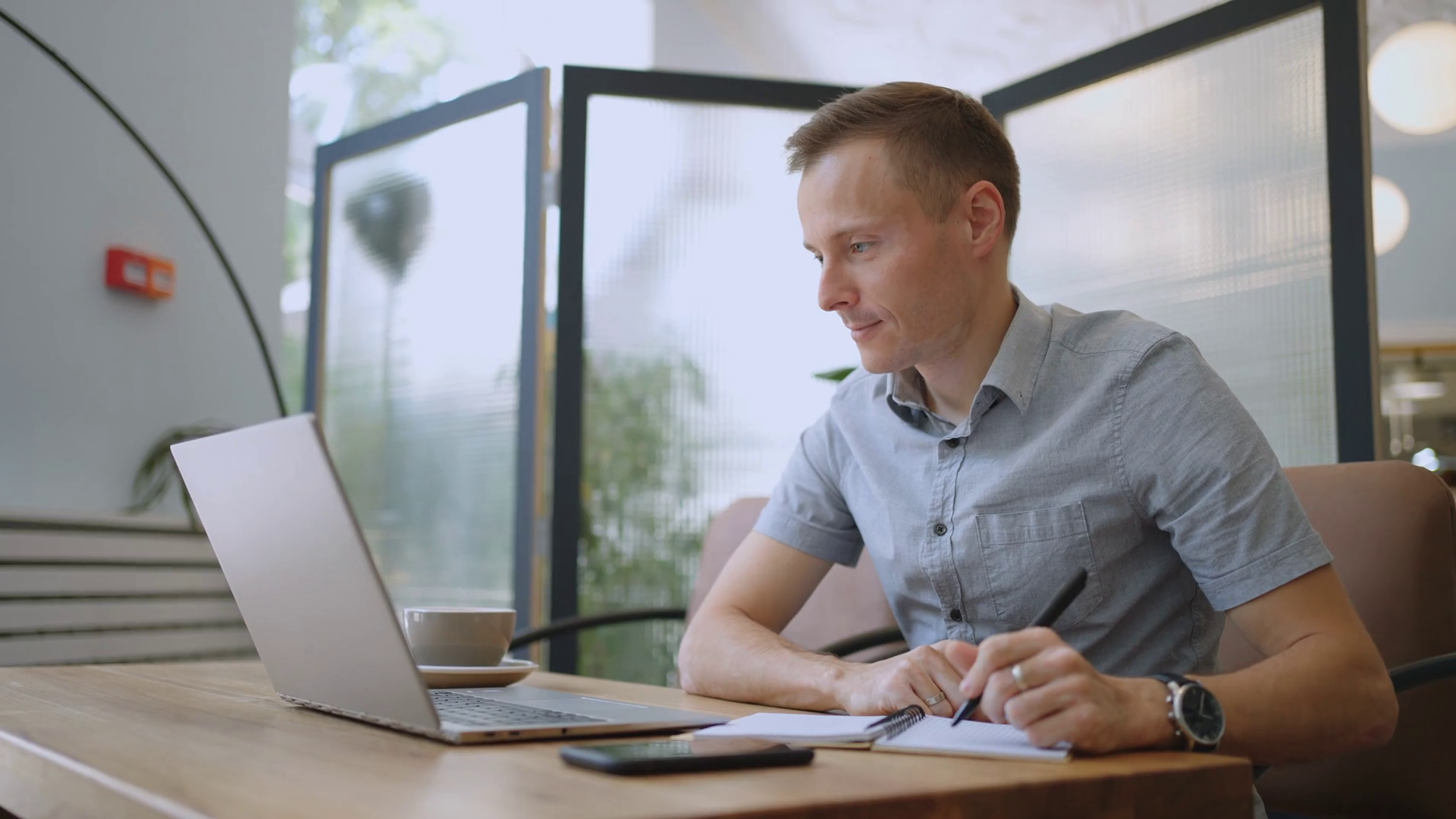 Man college student using laptop computer watching distance online ...