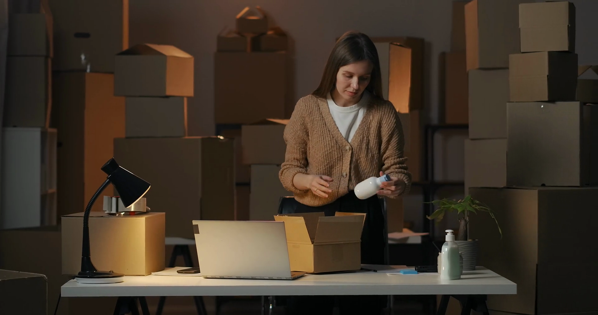 Night Time Work In Small Warehouse Woman Is Stock Footage SBV-346424656 ...
