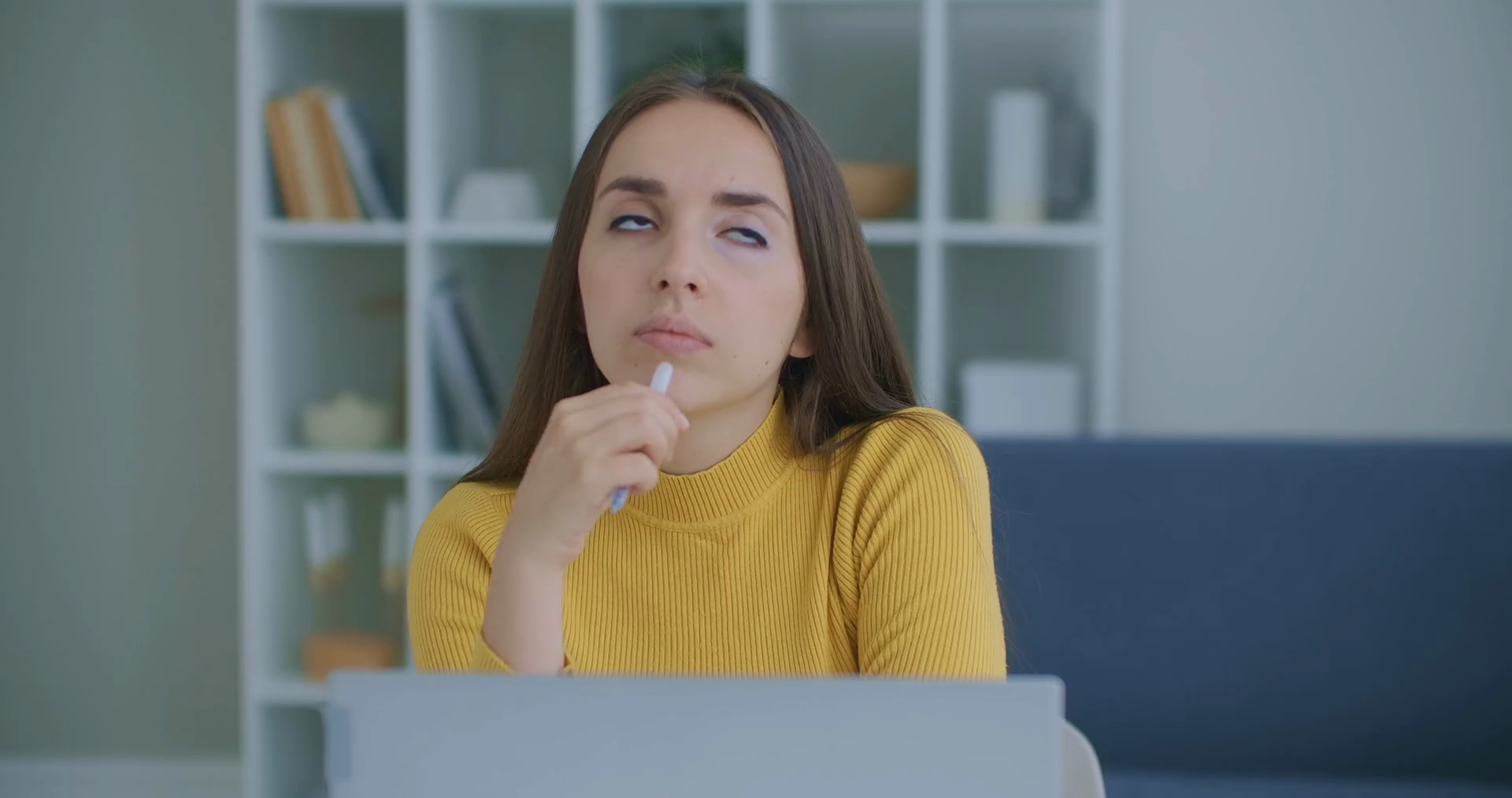 Thoughtful Concerned Indian Woman Working On Stock Footage SBV ...