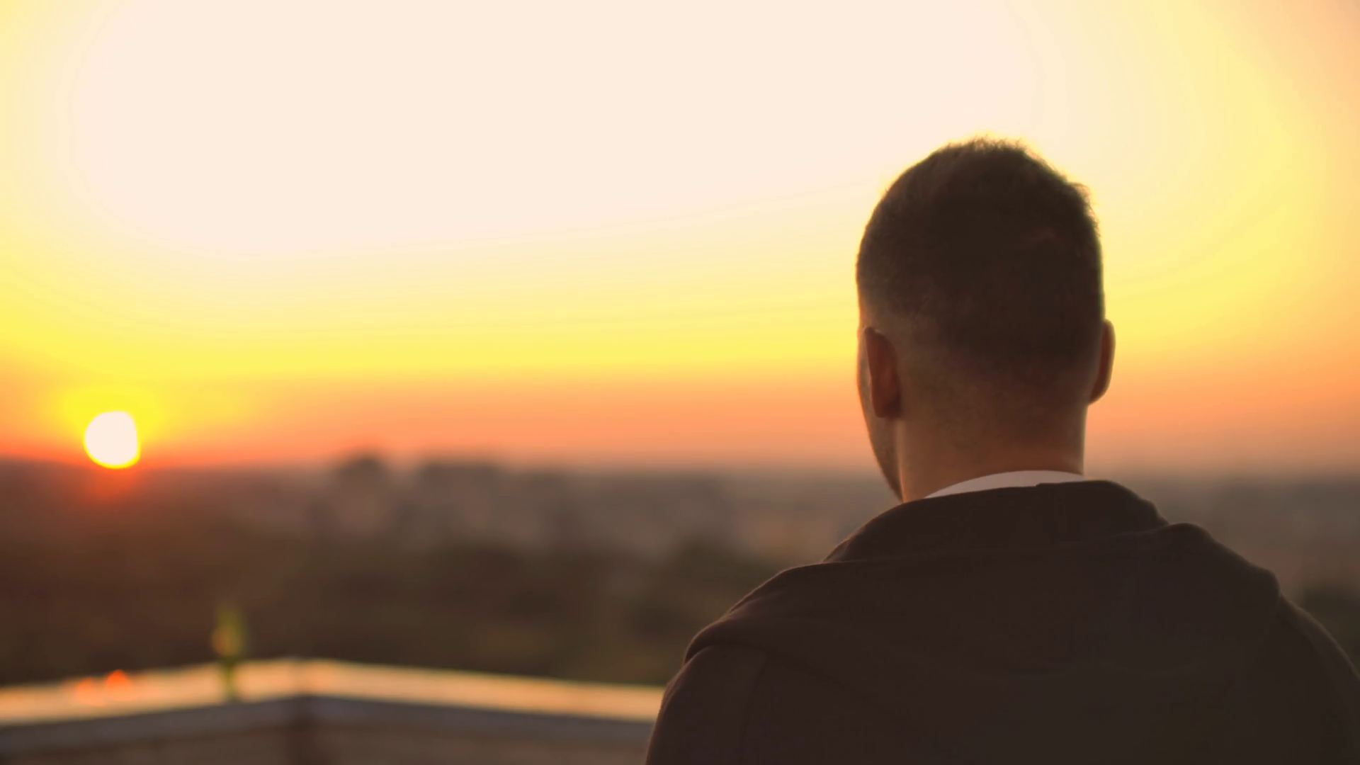 Man Enjoying Sunset View From Rooftop Stock Footage SBV-338711343 ...