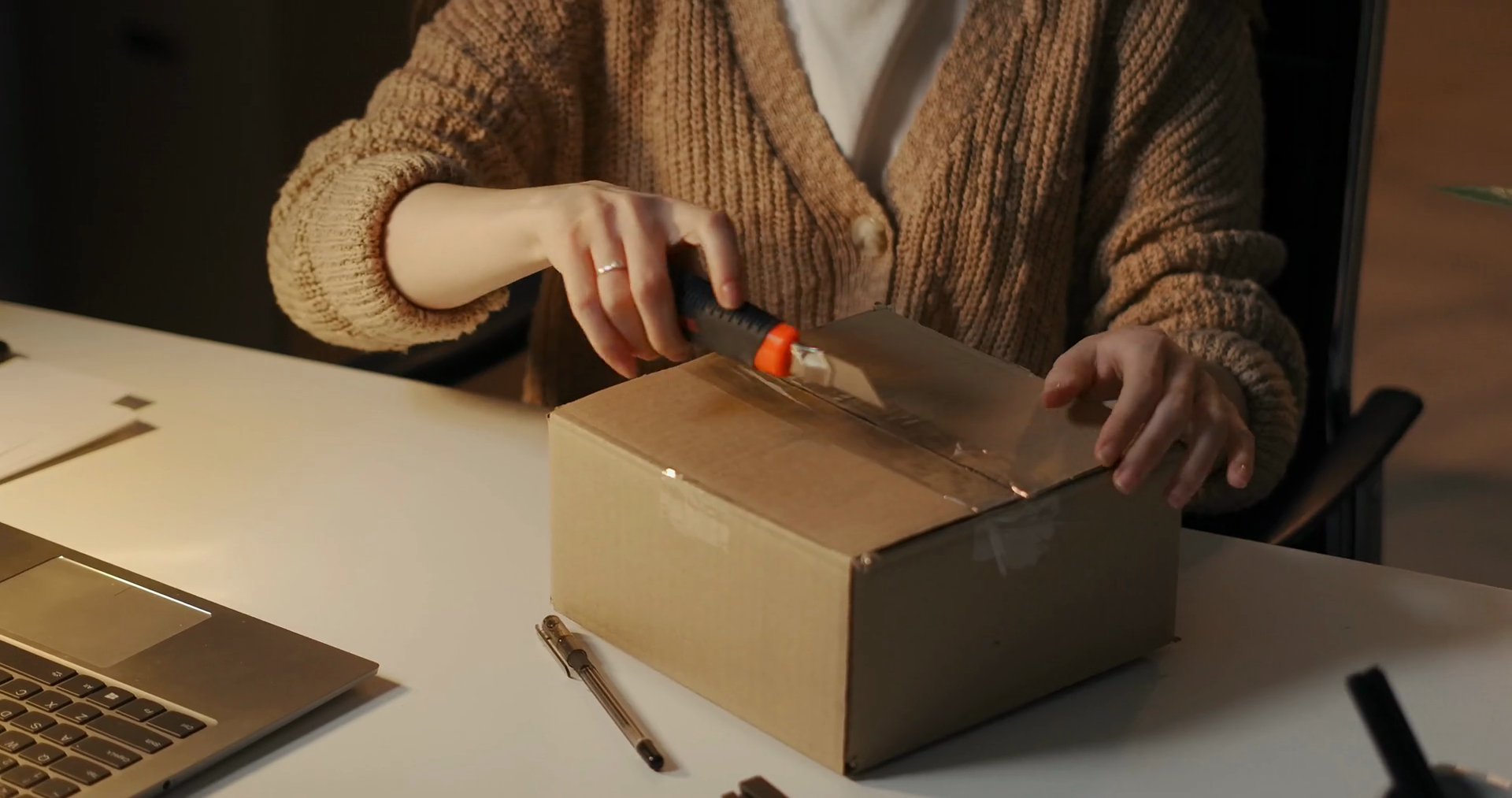 Woman Is Unpacking Box On Working Place At Stock Footage SBV-346424651 ...