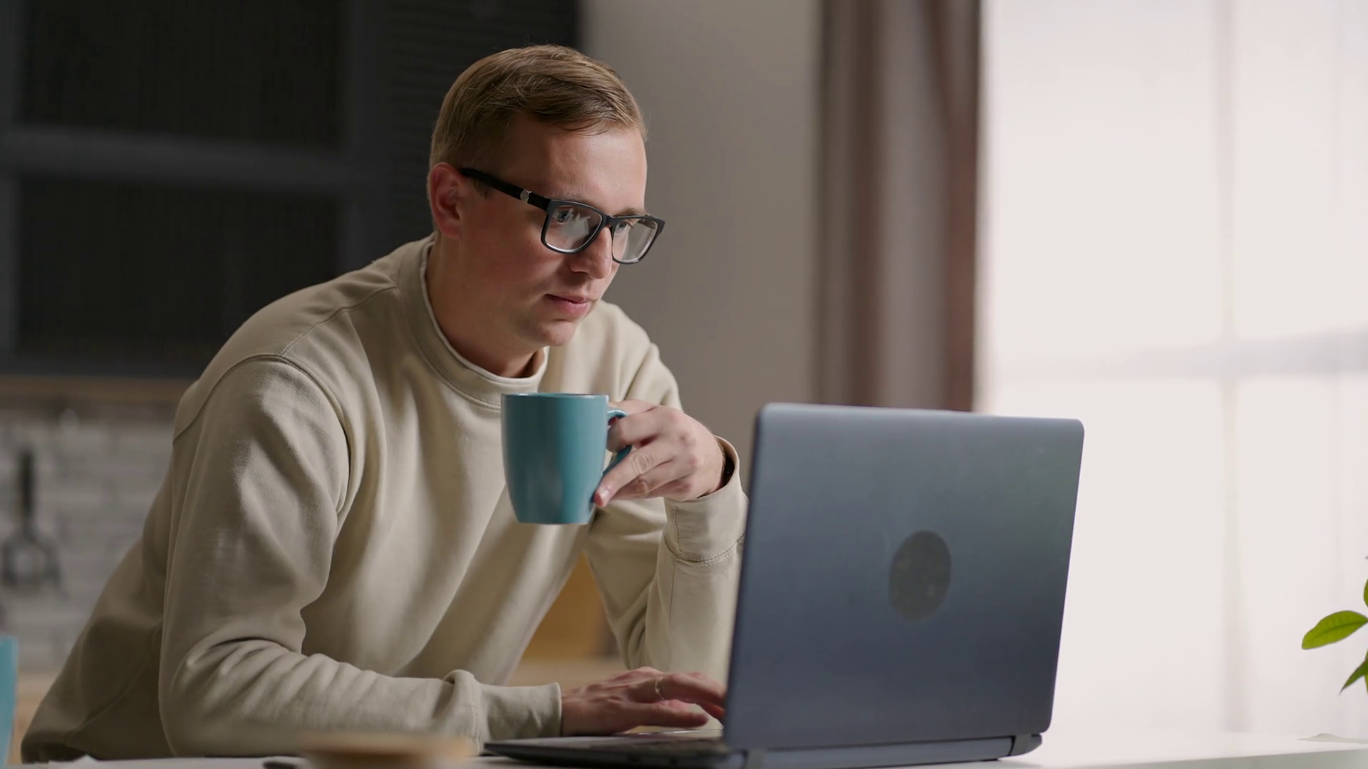 Working From Home Man Business Man Scrolling Stock Footage SBV ...