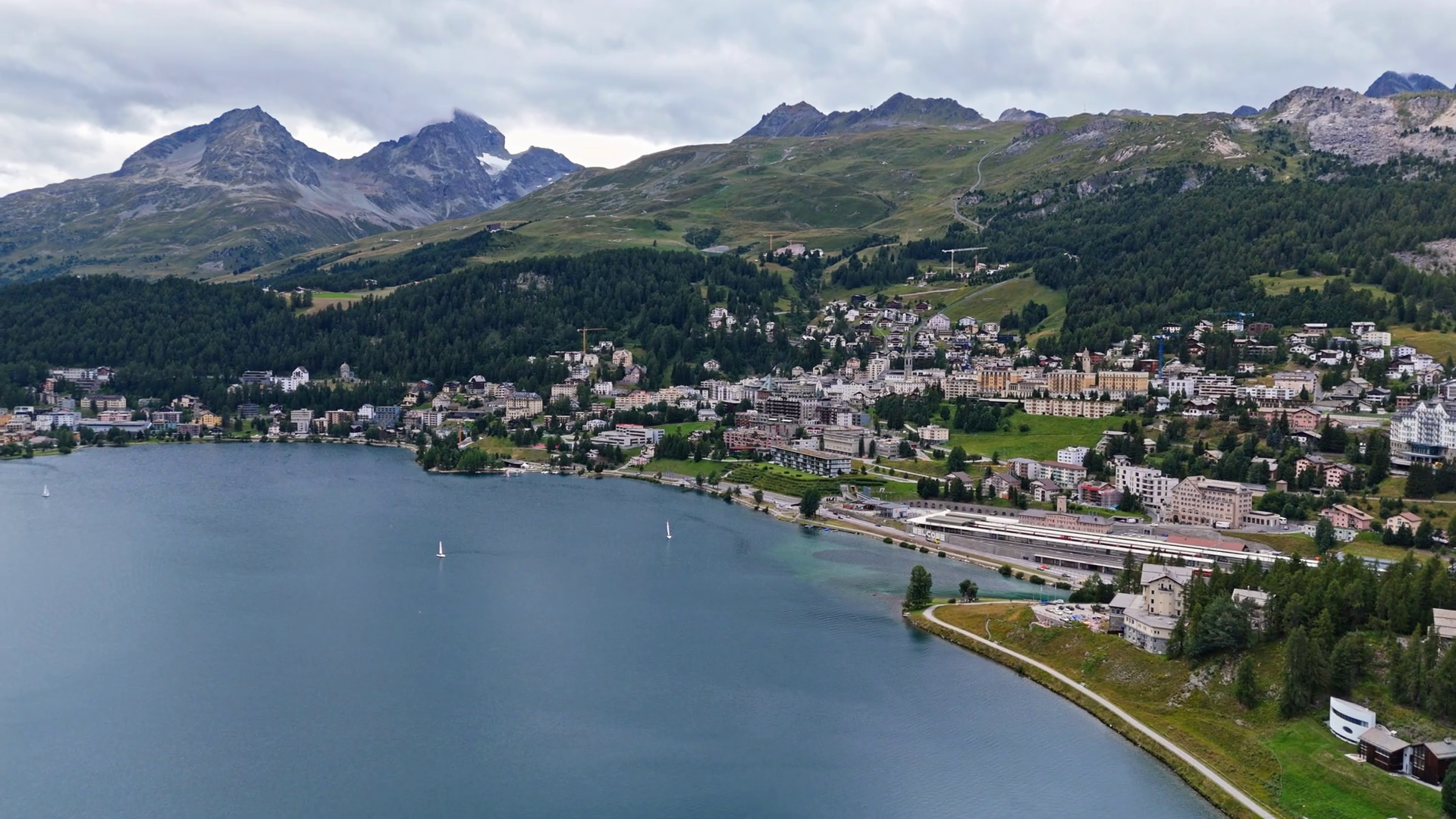 Alpine Aerial View Of St Moritz Hotels Lake Stock Footage SBV-352710112 ...