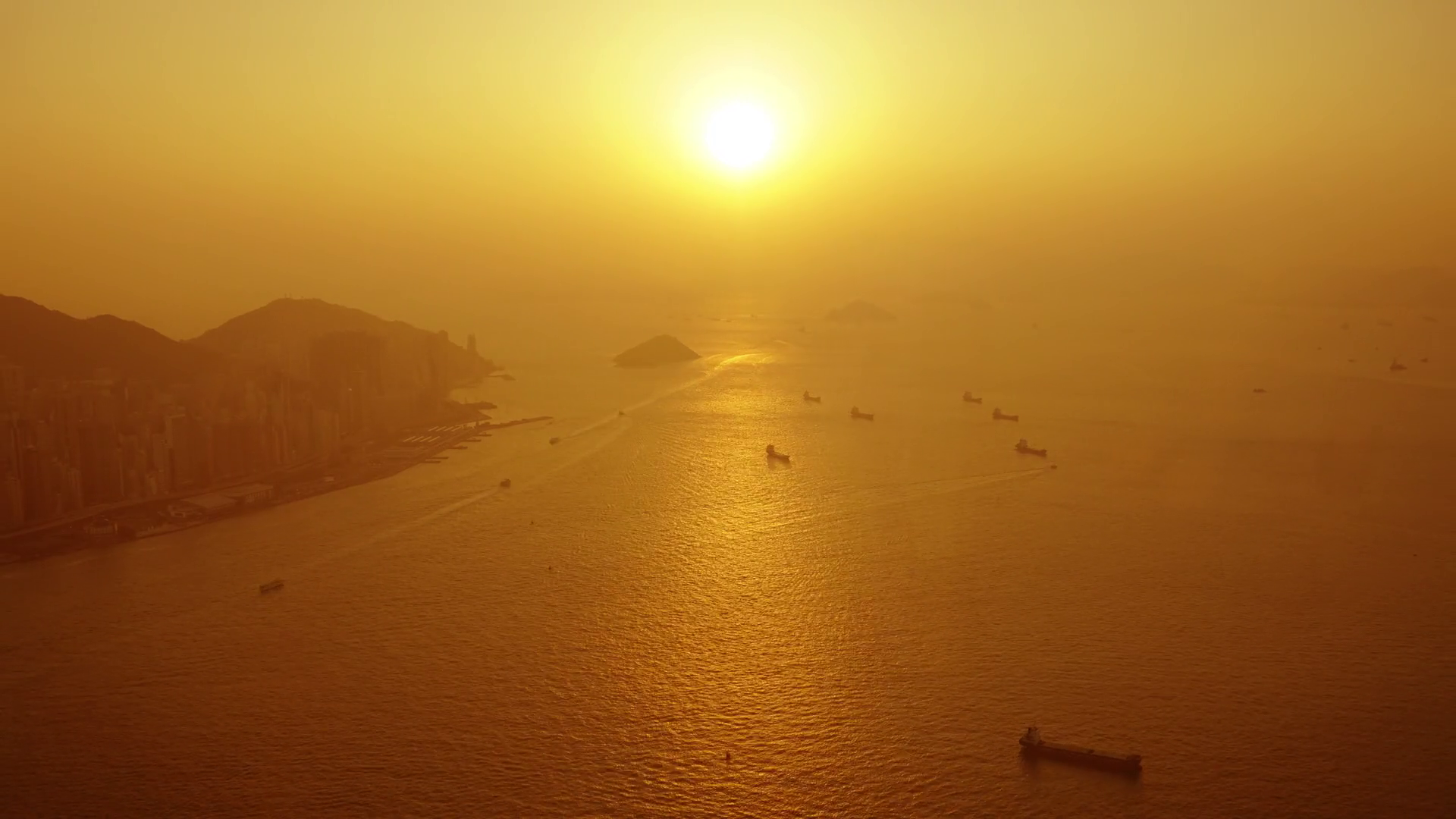 Aerial View Of Hong Kong With Ships At Sunset Stock Footage SBV ...
