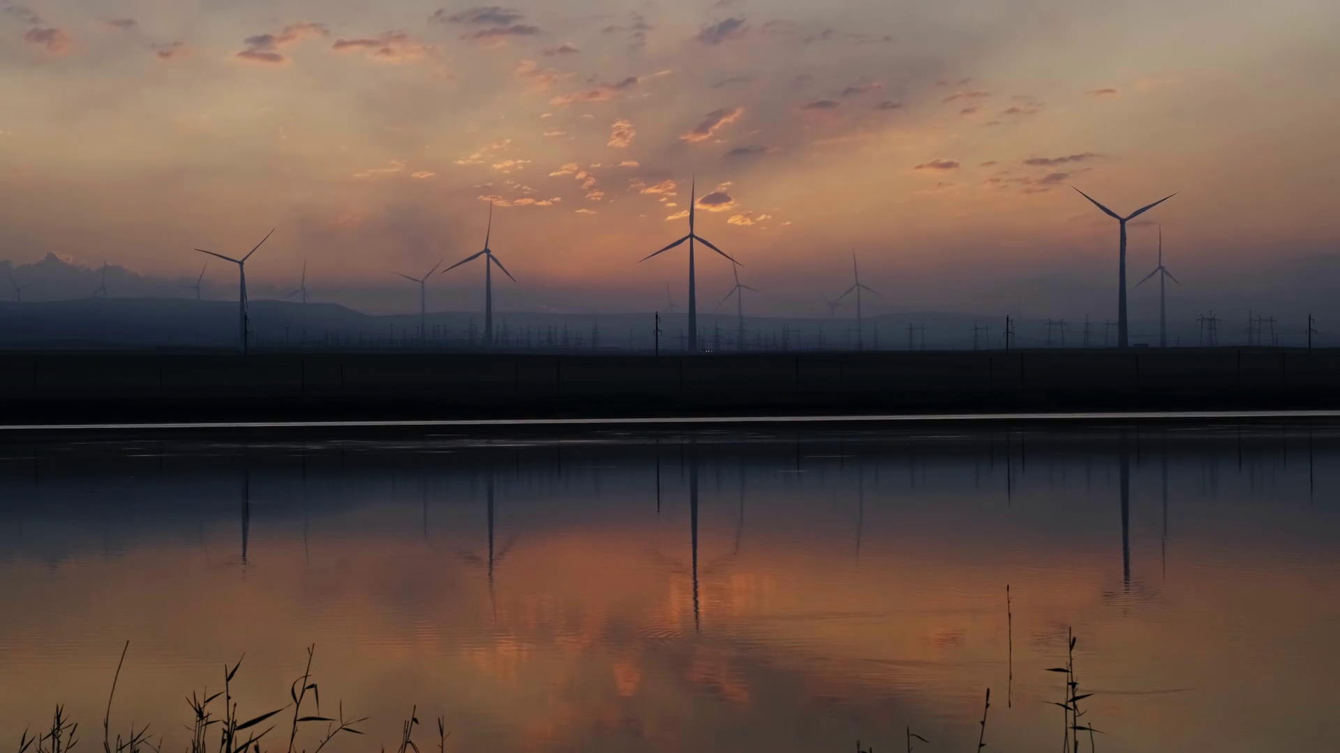 Windmills Windpower Turbines Near Lake Stock Footage SBV-347799553 ...