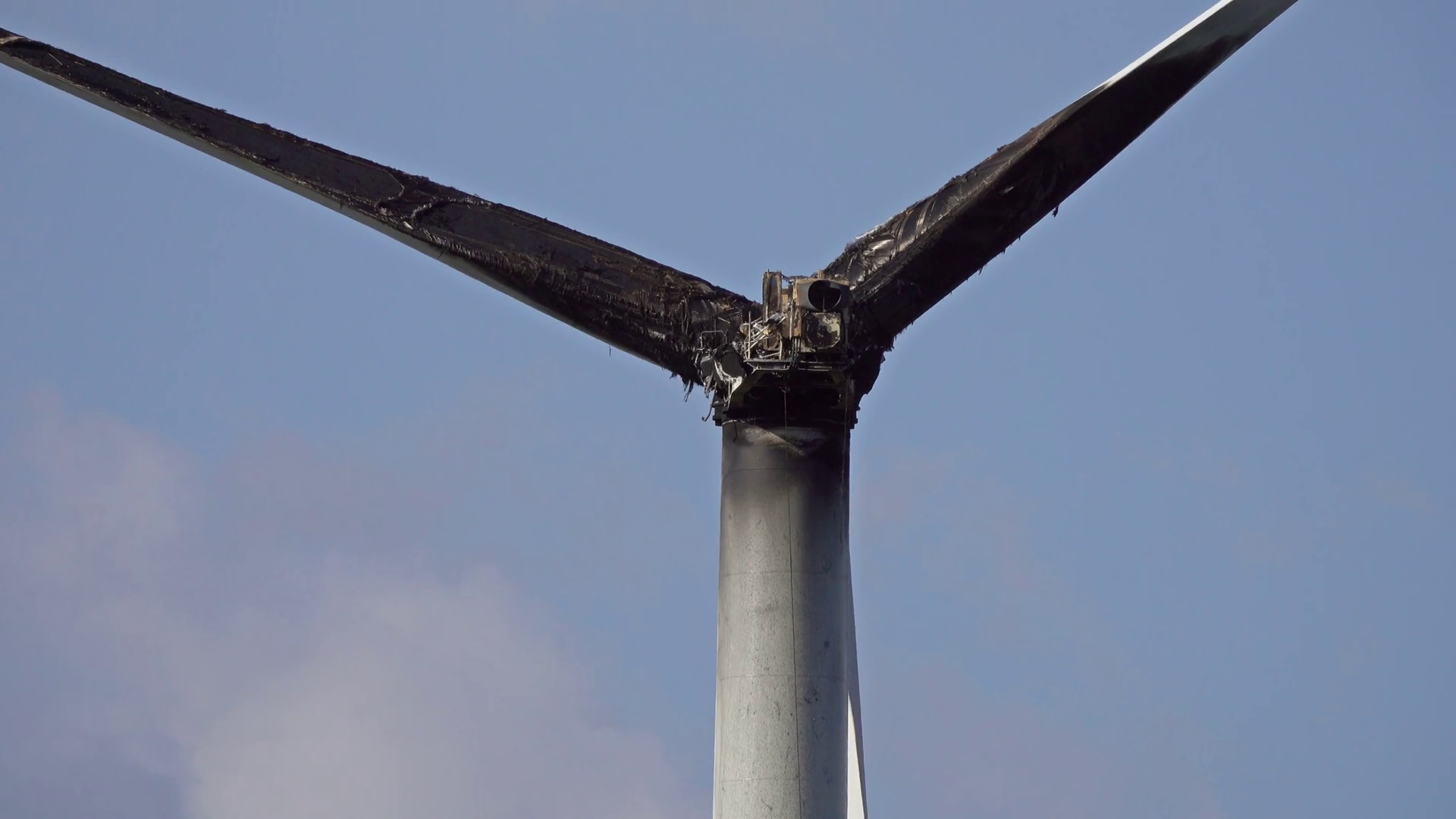 Burned Damaged Wind Turbine Against Blue Sky Stock Footage SBV ...