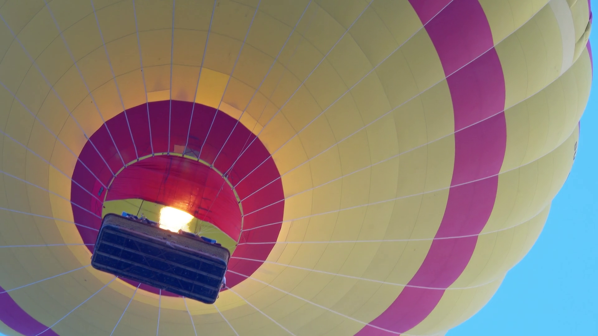 Yellow Red Hot Air Baloon Flying In Blue Sky Stock Footage SBV ...