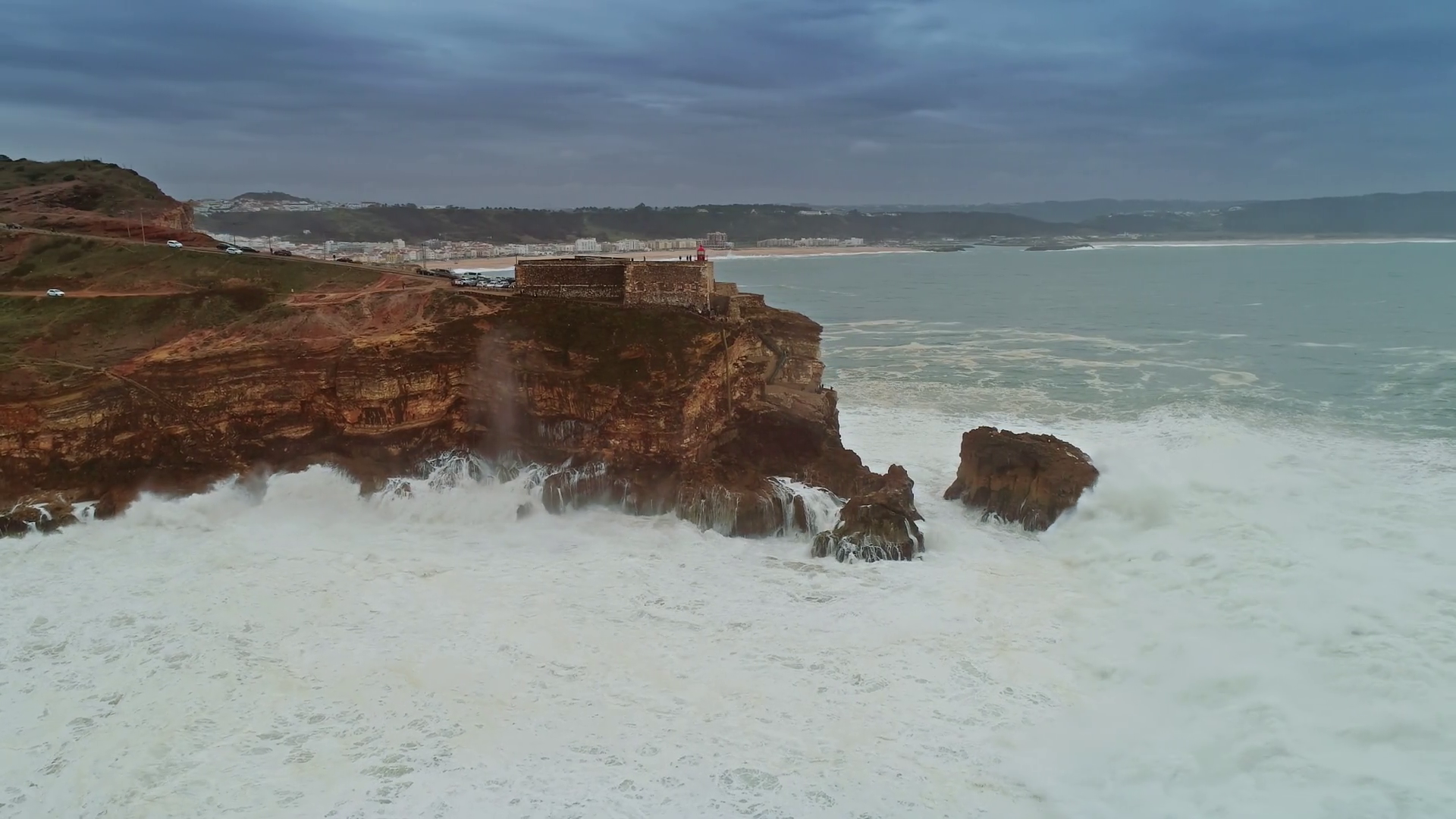 Aerial Around View Of Lighthouse On Cliff Stock Footage SBV-348647030 ...