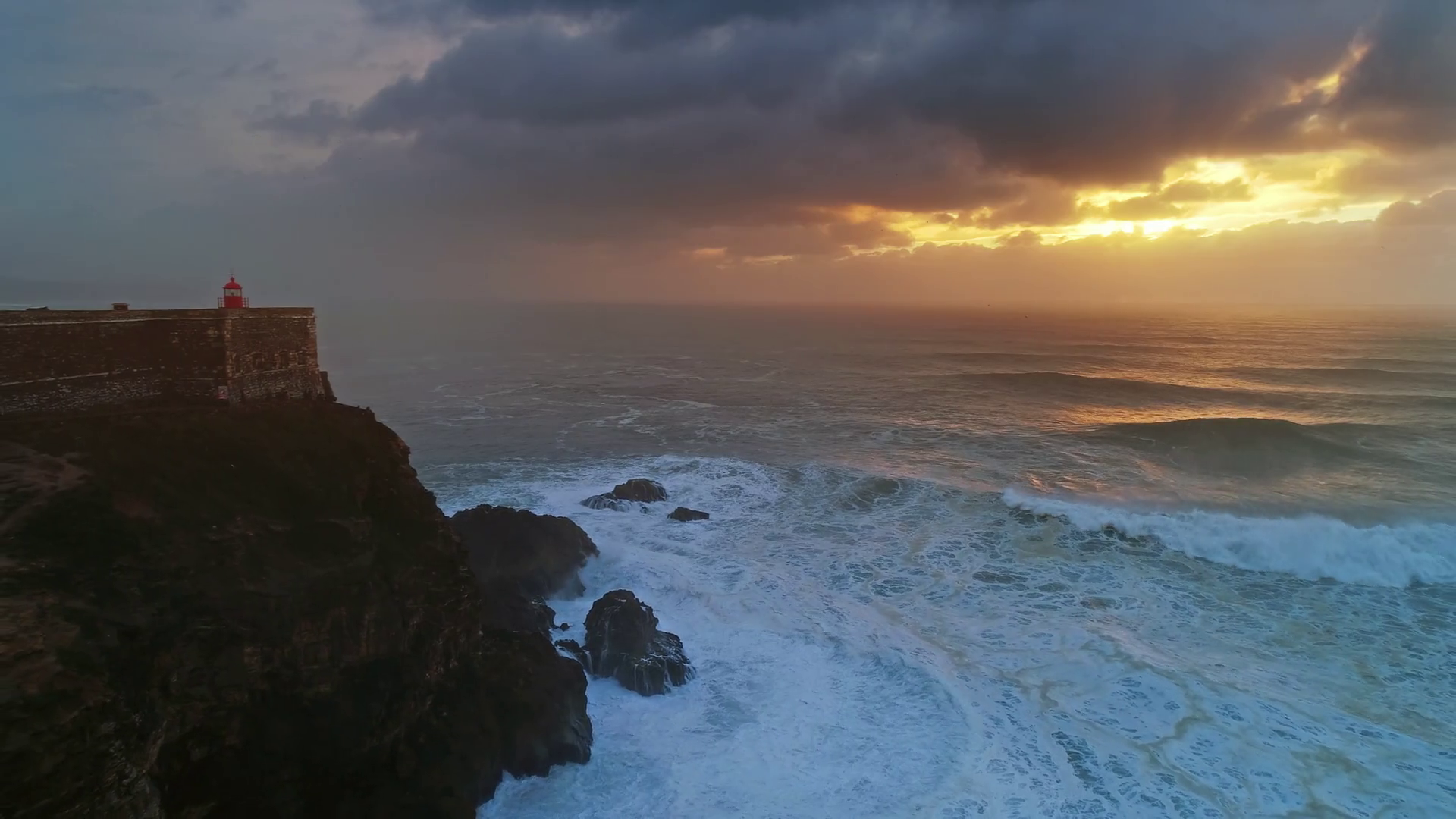 Aerial View Of Lighthouse On Cliff With Stock Footage SBV-348786879 ...