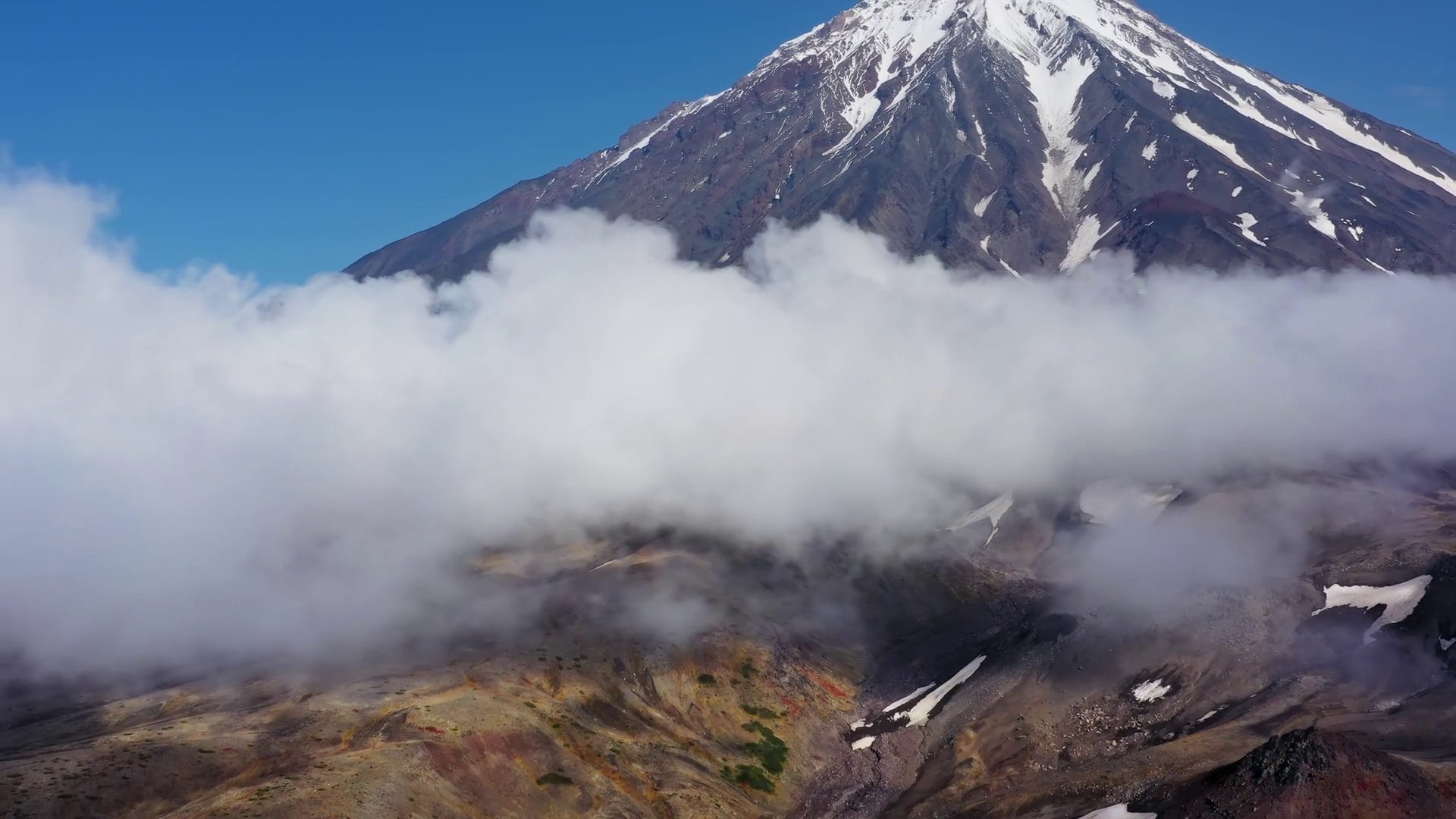 Aerial View Of Koryaksky Volcano In Clouds Stock Footage SBV-347479490 ...