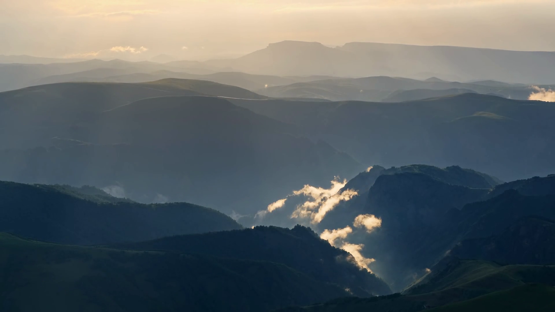 Beautiful Landscape Of Sunbeams On Hills In Stock Footage SBV-347553867 ...