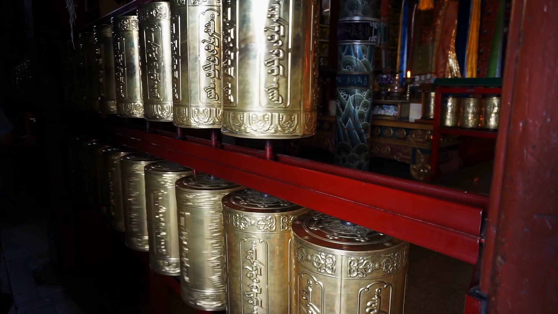 Spinning Prayer Wheels In Buddhist Monastery Stock Footage SBV ...