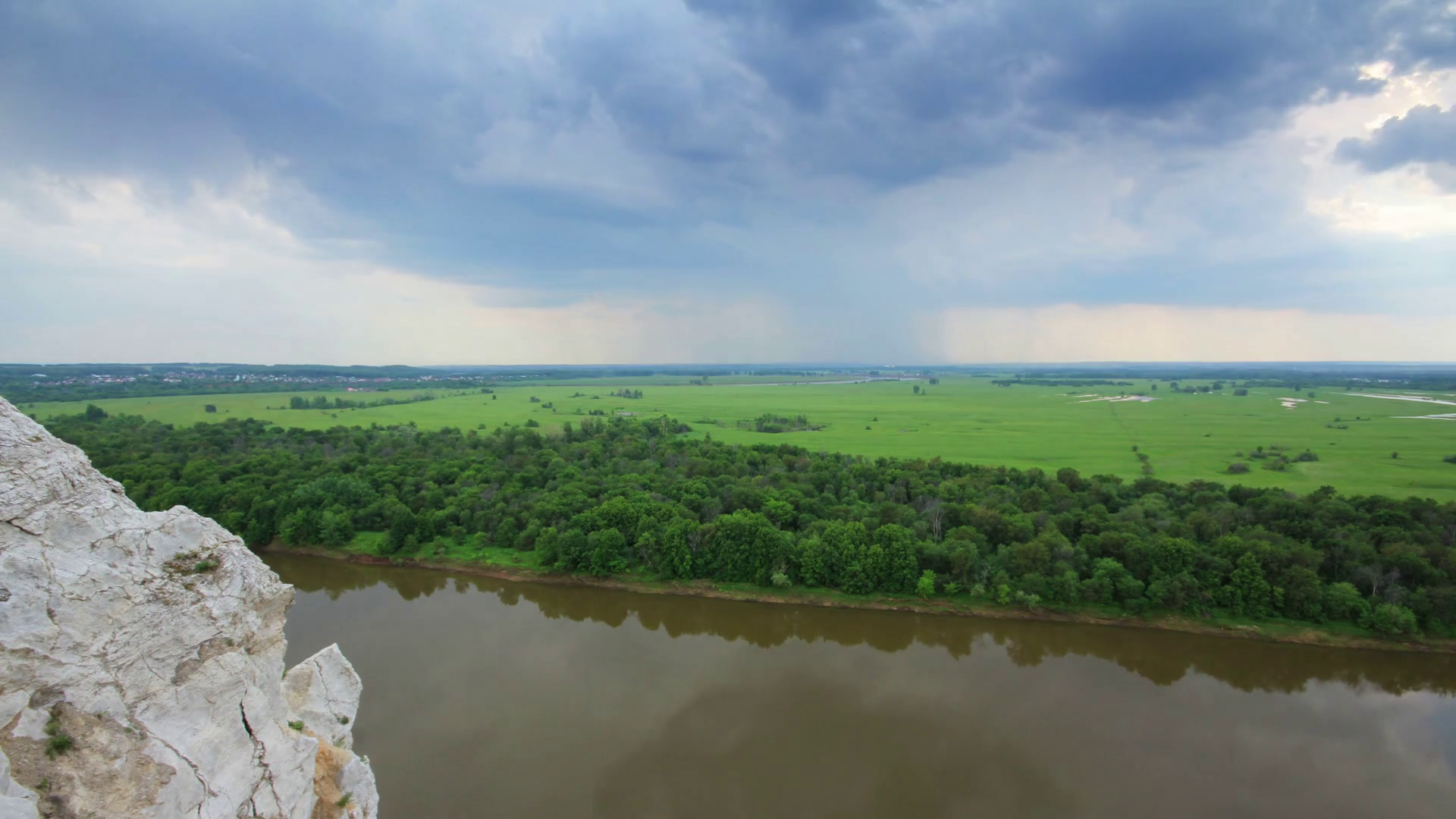 Landscape With River Rain On Horizon - View Stock Footage SBV-347325994 ...