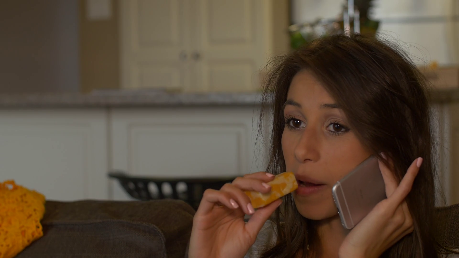 Attractive Woman Eats Cheese Watching Tv Stock Footage SBV-348452003 ...