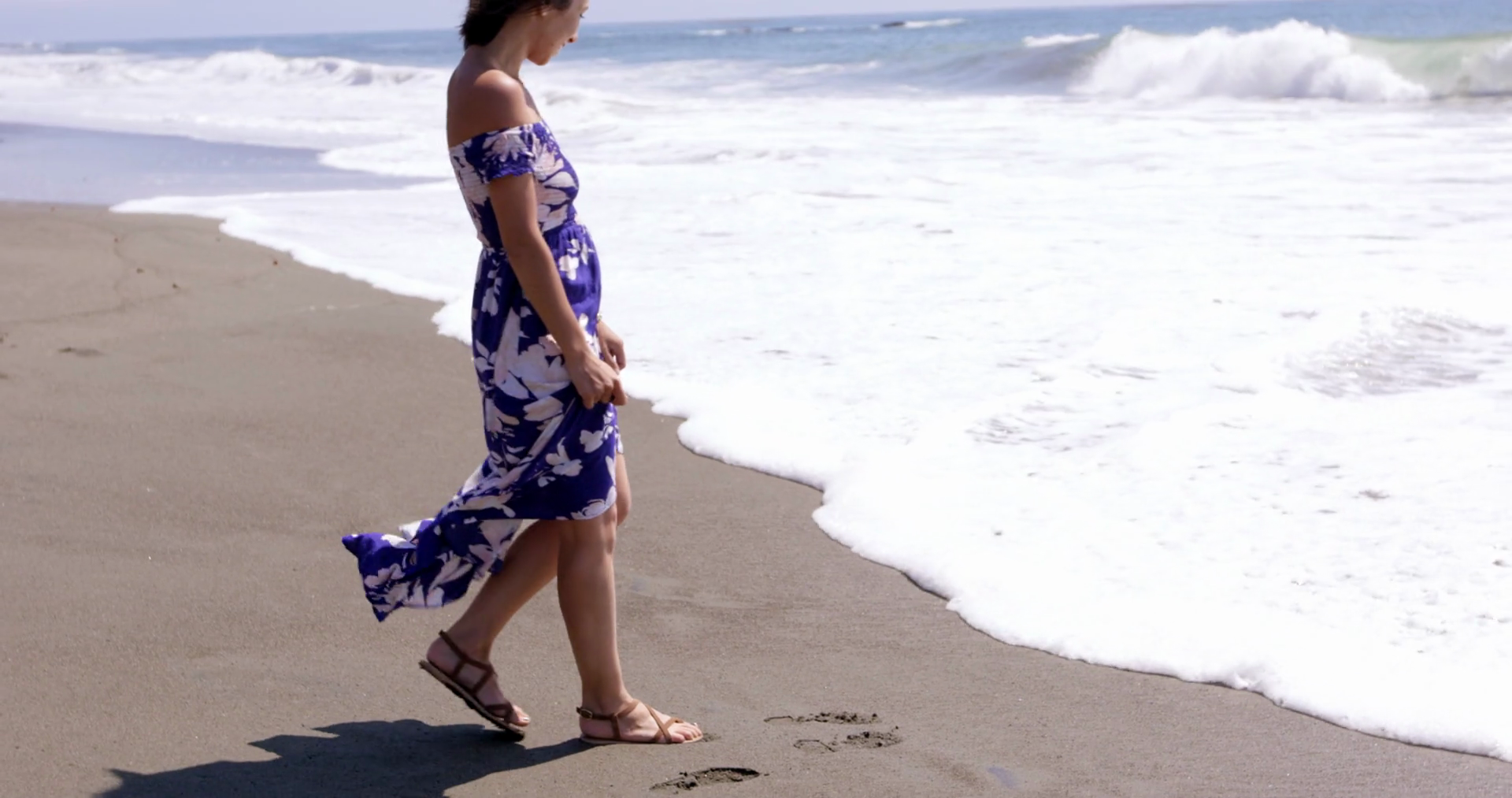 Graceful Woman Escaping Approaching Waves In Stock Footage SBV ...