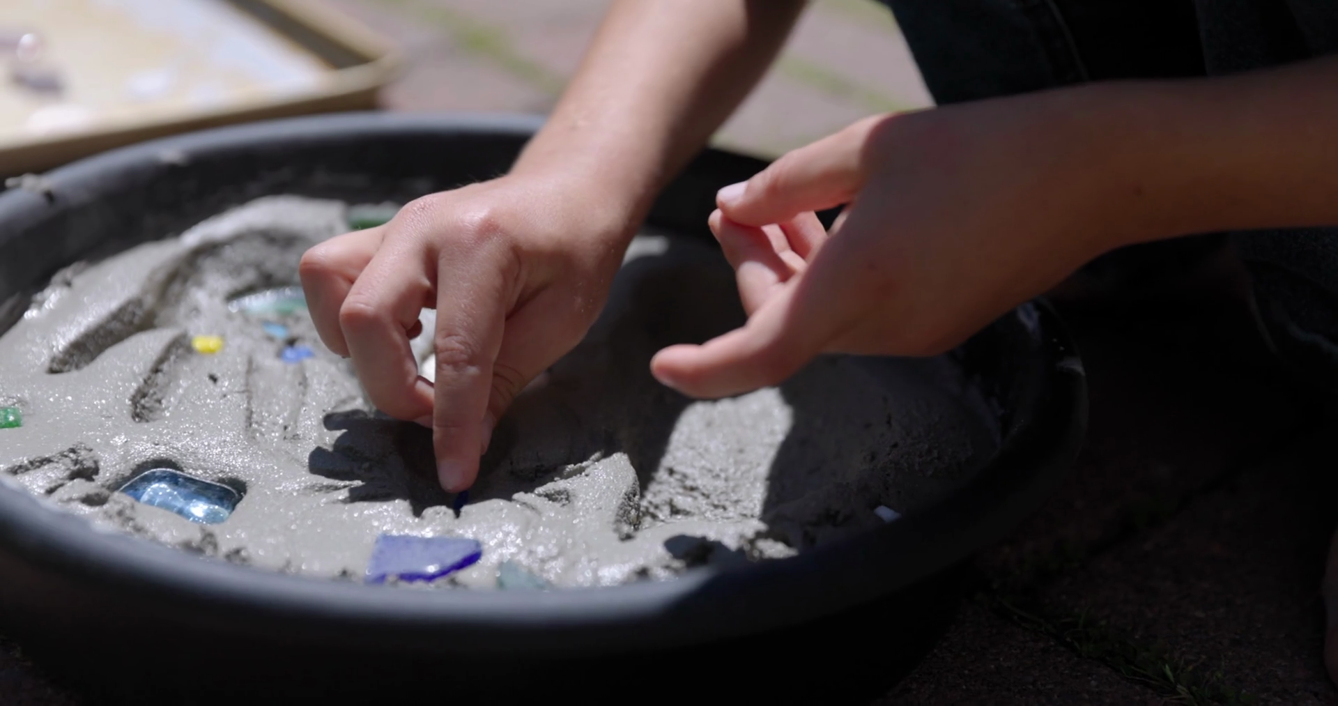 Boy Sticks Rocks Stones Into Concrete Hand Stock Footage SBV-347705237 ...
