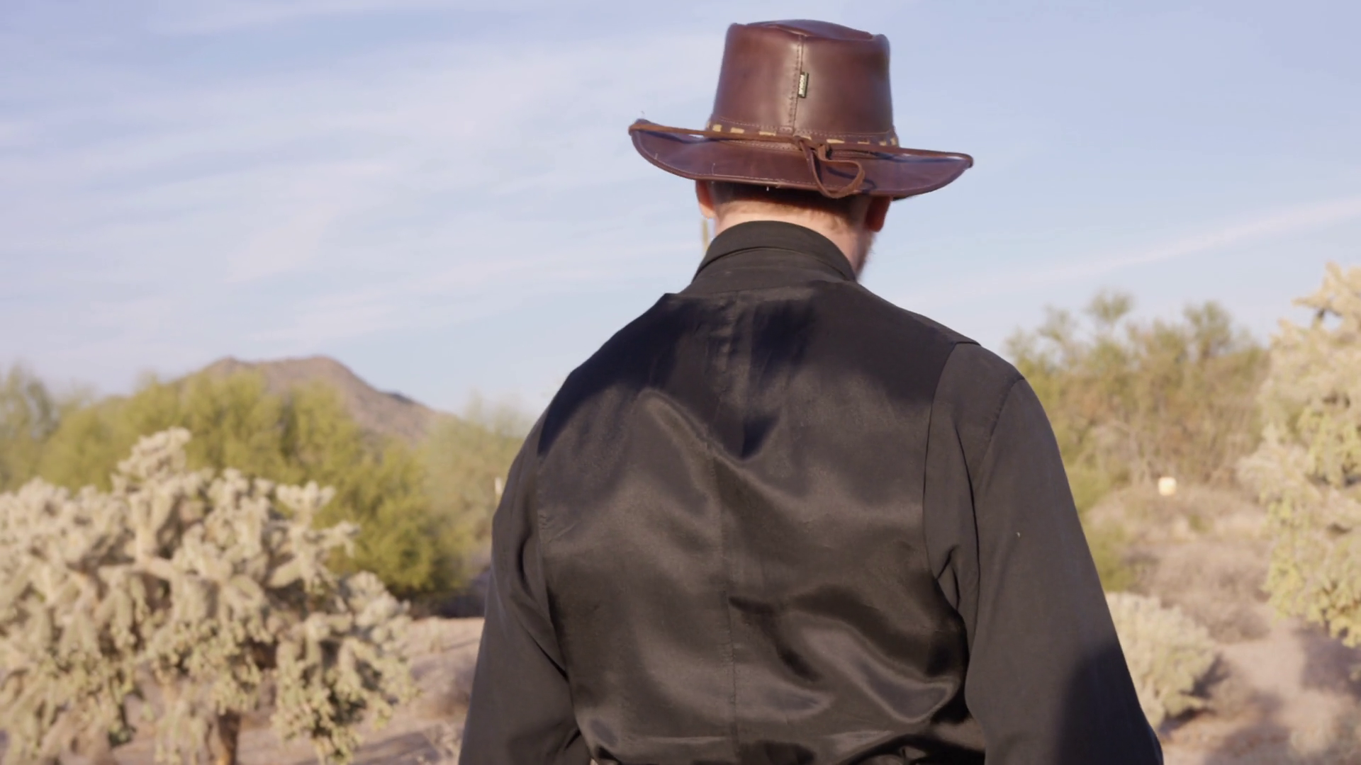 Cowboy Alone In Desert Wide Shot From Behind Stock Footage SBV ...