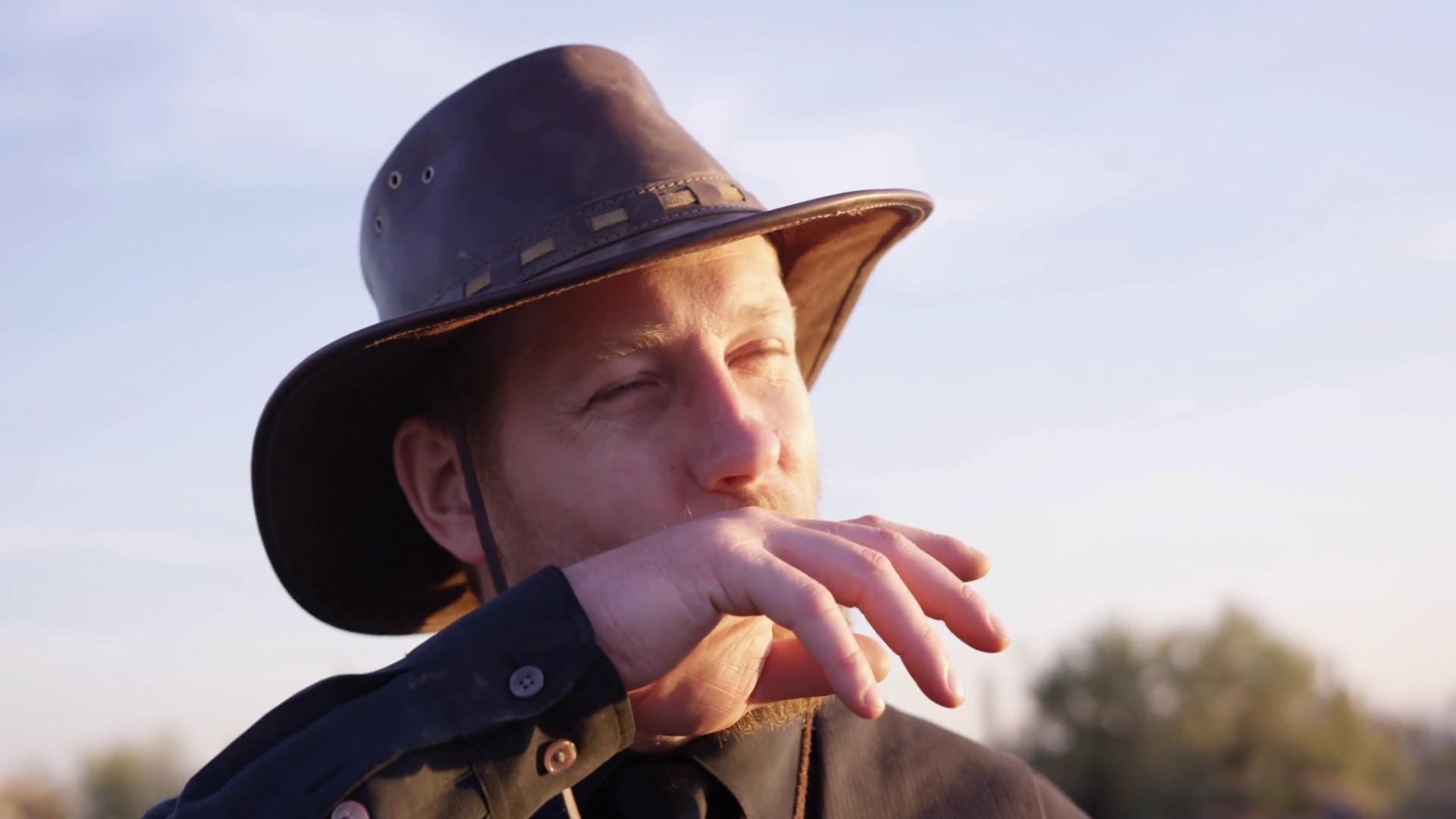 Cowboy Wipes Mouth Spitting Close Up Stock Footage SBV-352286074 ...
