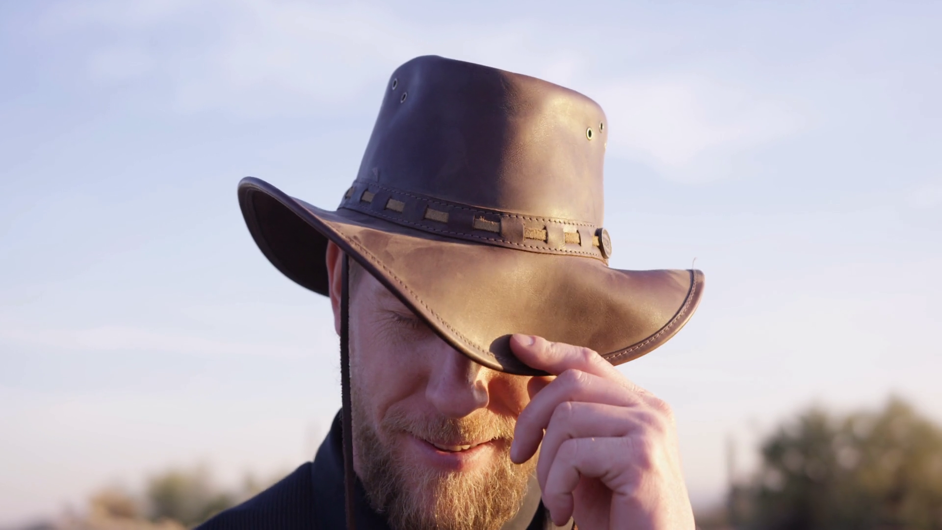 Happy Cowboy Tips Hat Towards Camera Close Up Stock Footage SBV ...