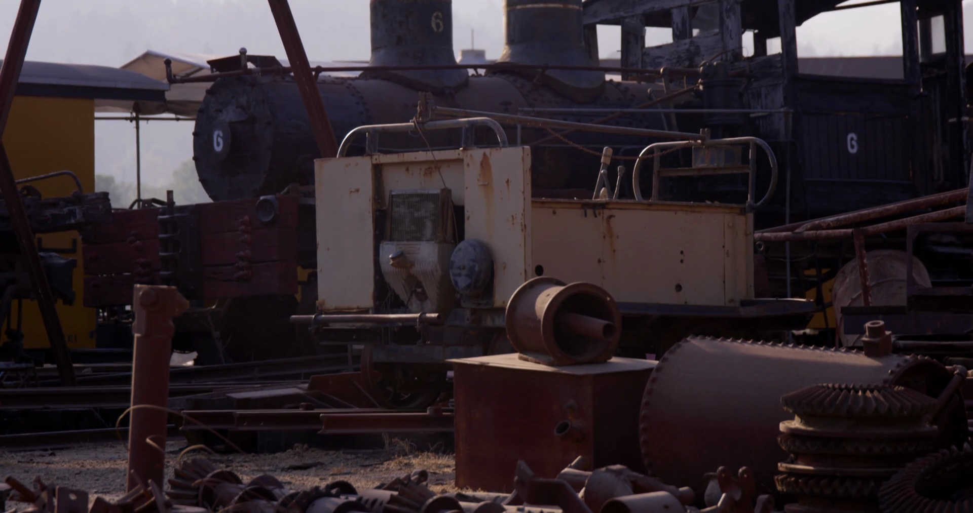 Scrap Yard With Rusty Old Trains Parts Gears Stock Footage SBV ...