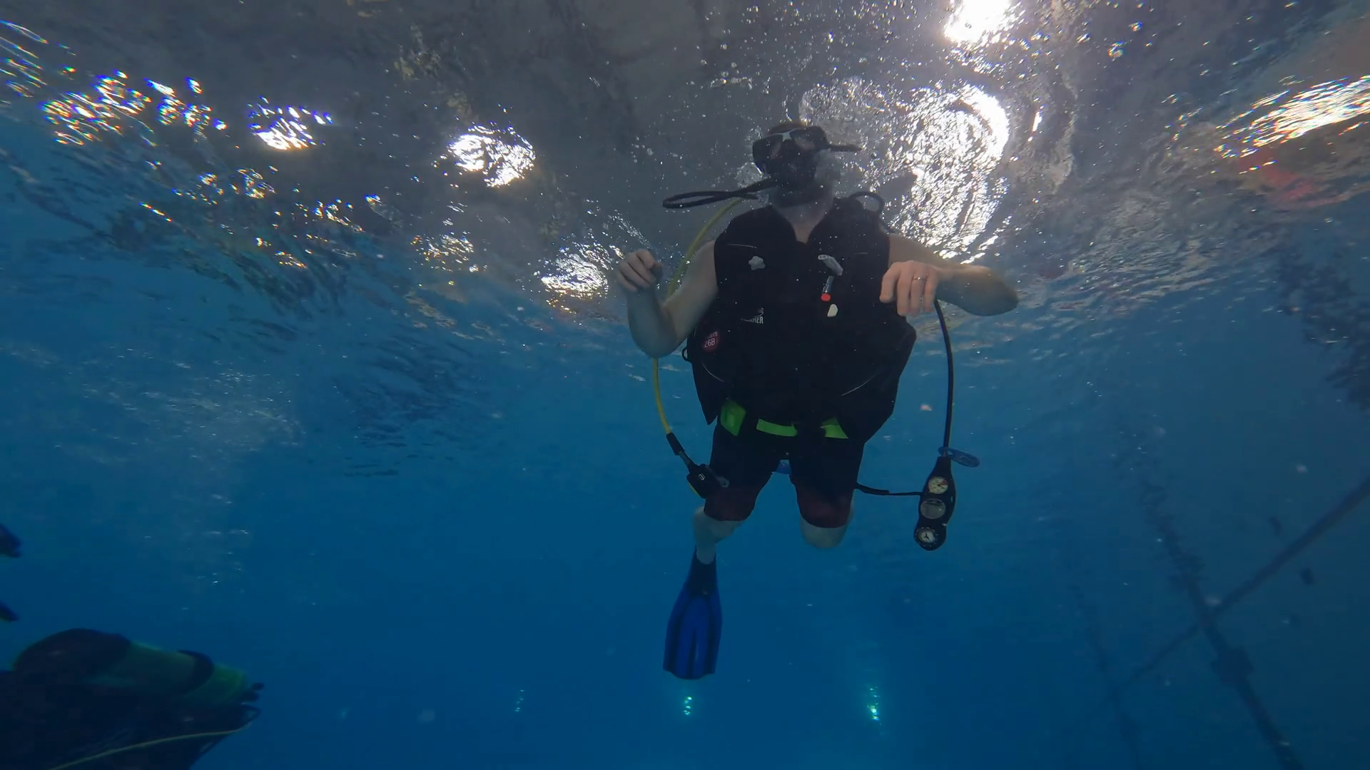 Scuba Diver Training In Pool Does Backflip Stock Footage SBV-347604197 ...