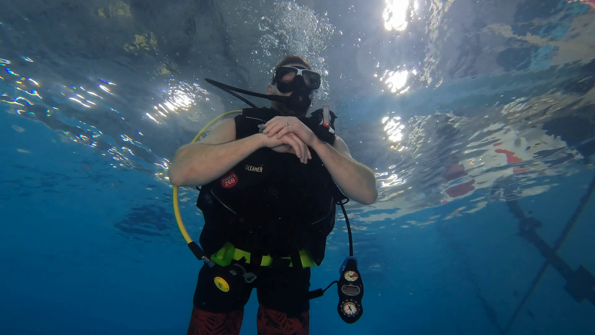 Scuba Diver Training In Pool Gives Peace Stock Footage SBV-347604199 ...