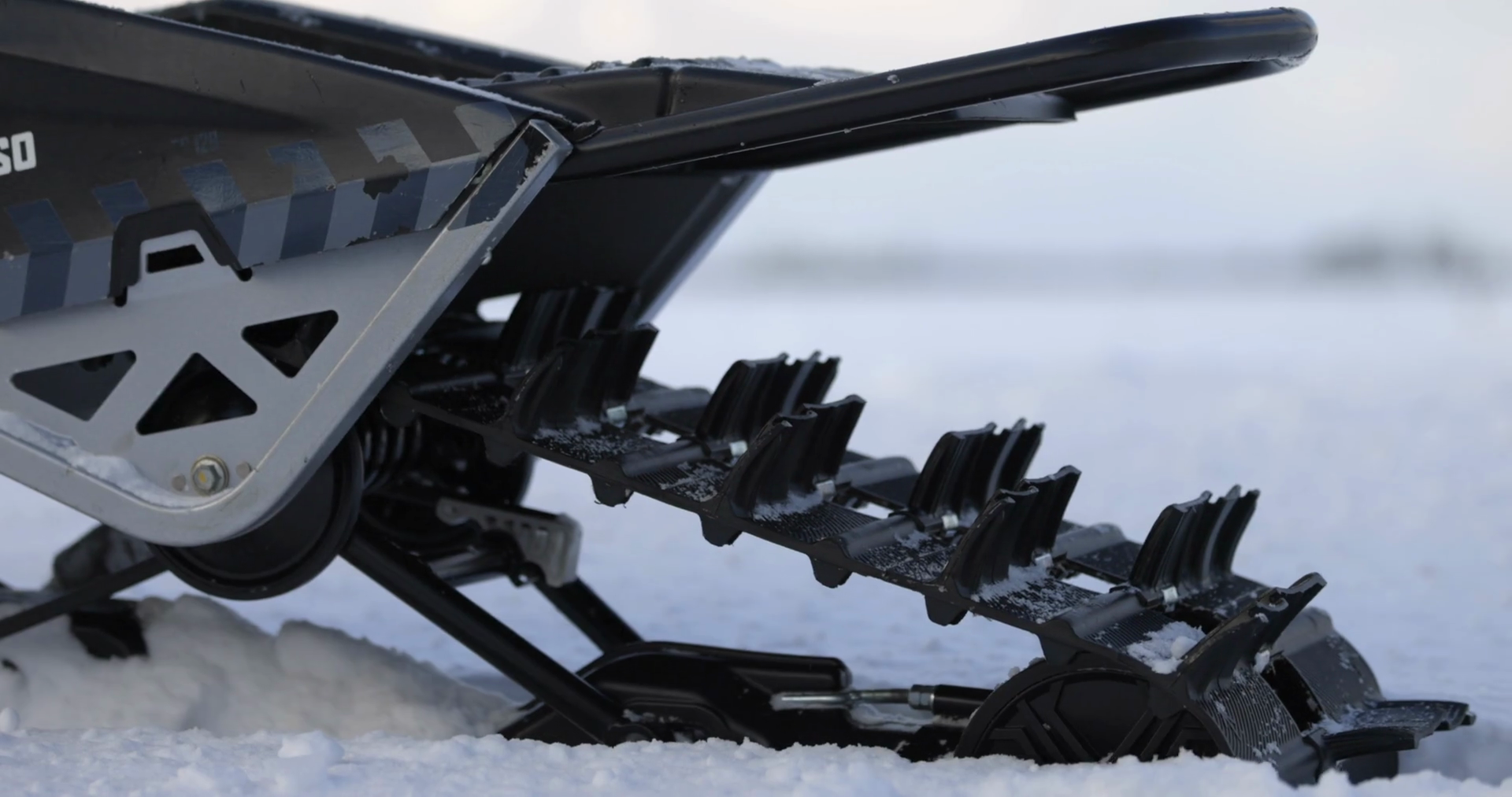 Snowmobile Tracks In Winter Take Off Kick Up Stock Footage SBV ...