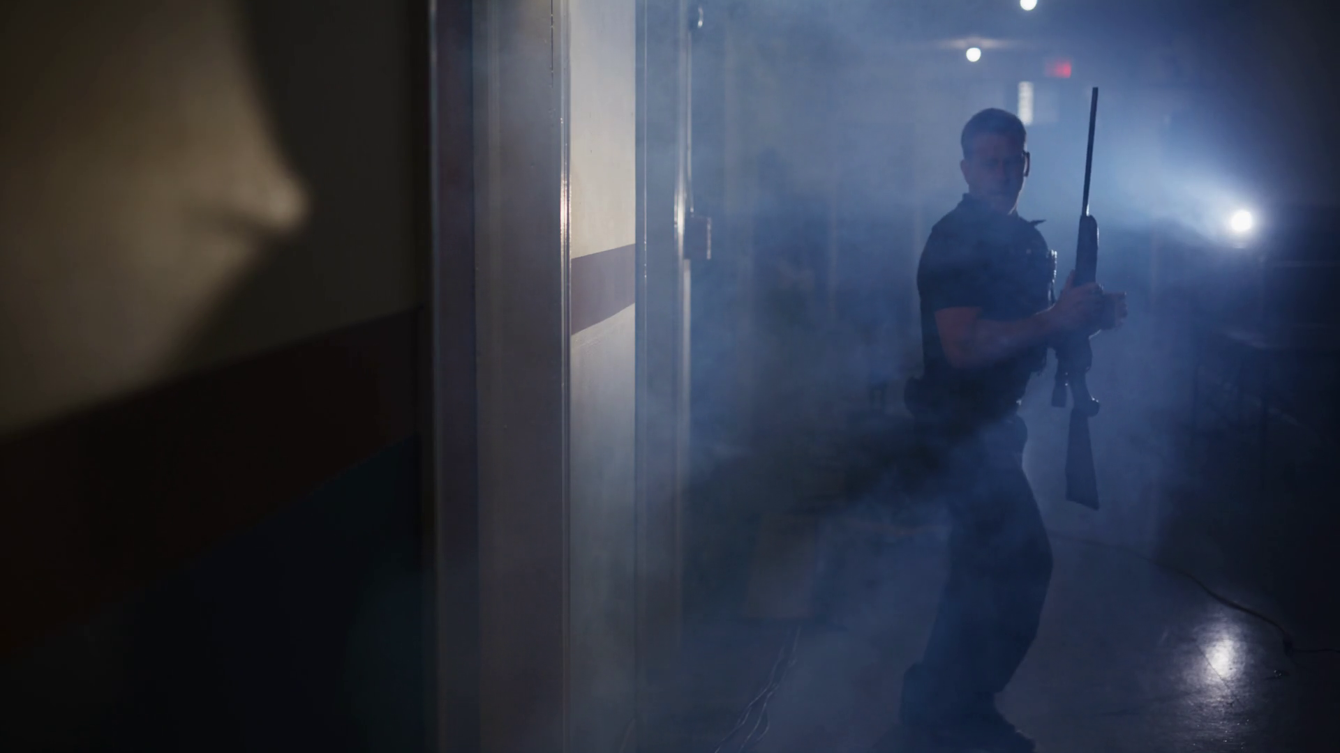 Police Officer With Gun In Foggy Hallway Stock Footage SBV-351671962 ...