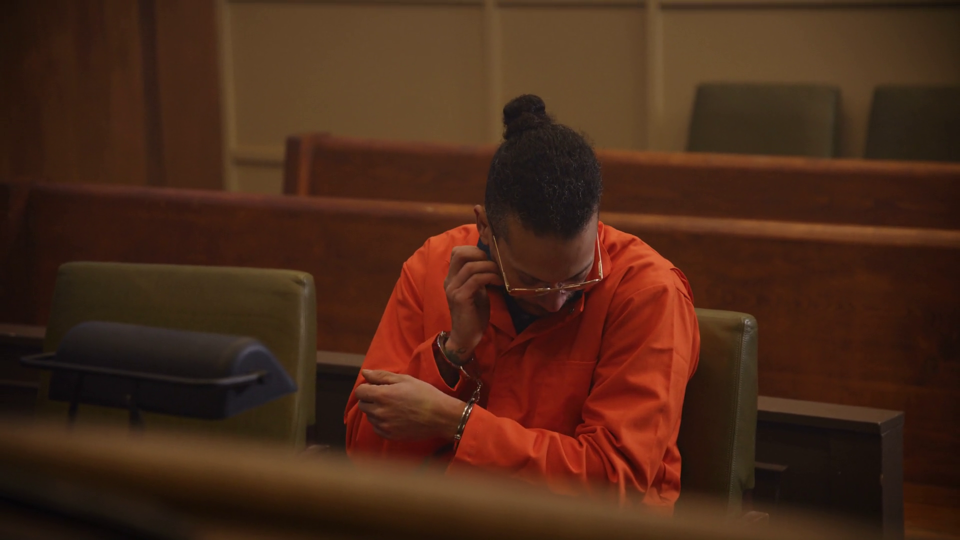 Sad Inmate In Court Room Awaiting Verdict Stock Footage SBV-351672610 ...