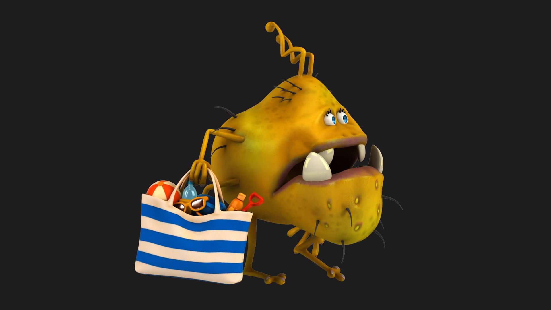 Fun 3d Cartoon Virus With Beach Bag (on Stock Footage SBV-352266311 ...