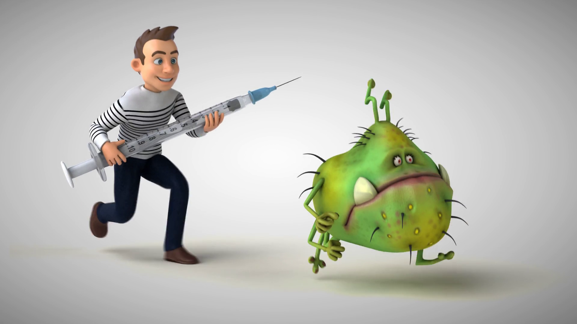 The chase is on, let's kill the bug ! 3D Animation of a fun character ...