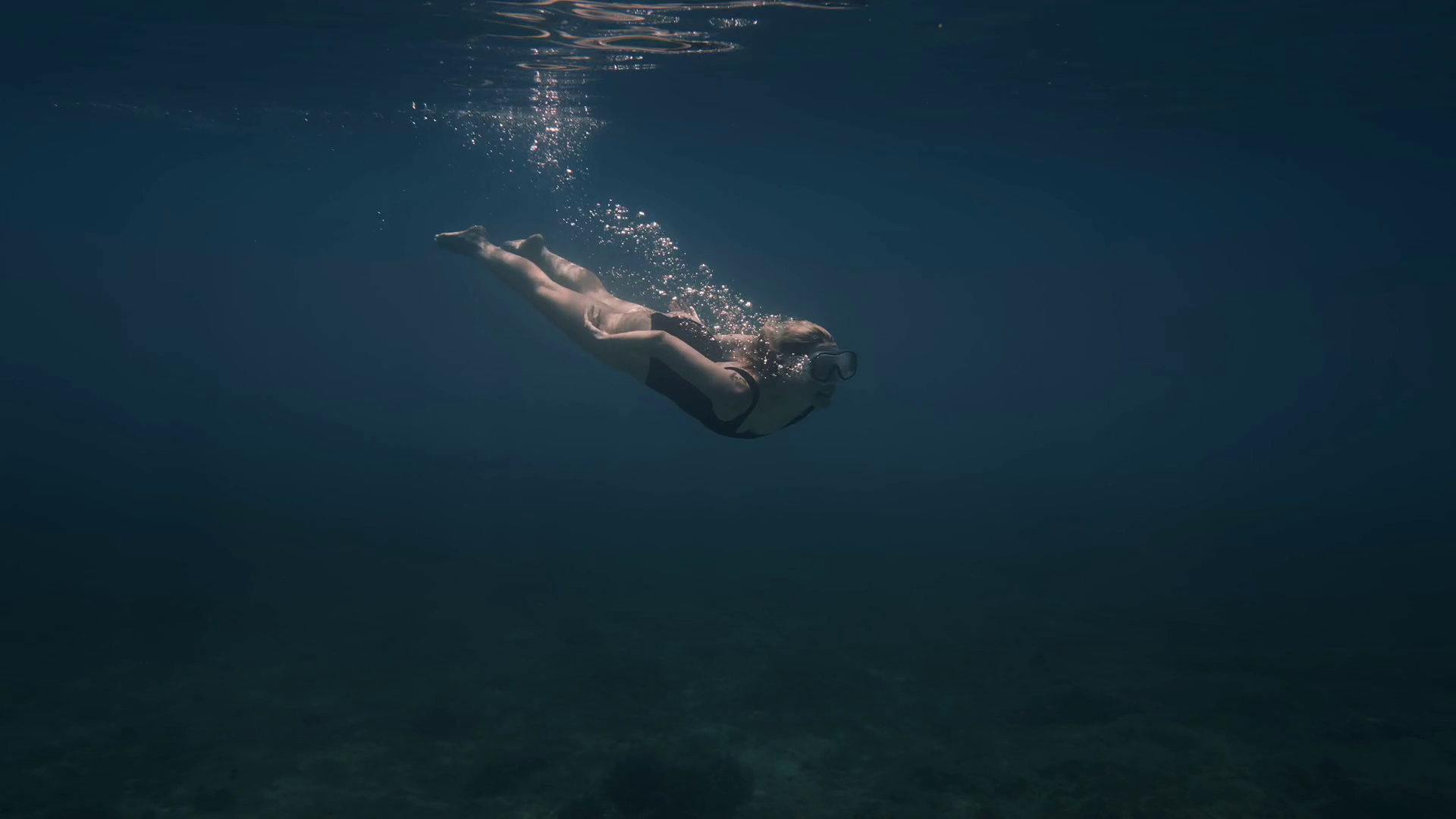 Young Woman Swimming Underwater Diving Into Stock Footage SBV-348917215 ...