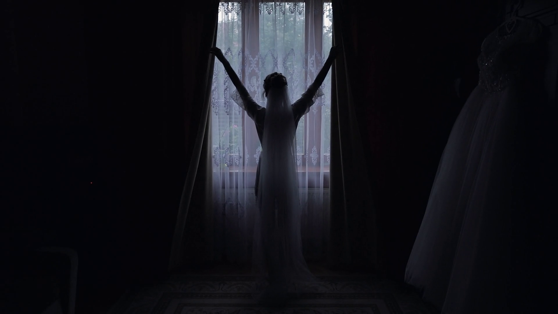 Bride In White Boudoir Dress Stay Near Stock Footage SBV-352598751 ...
