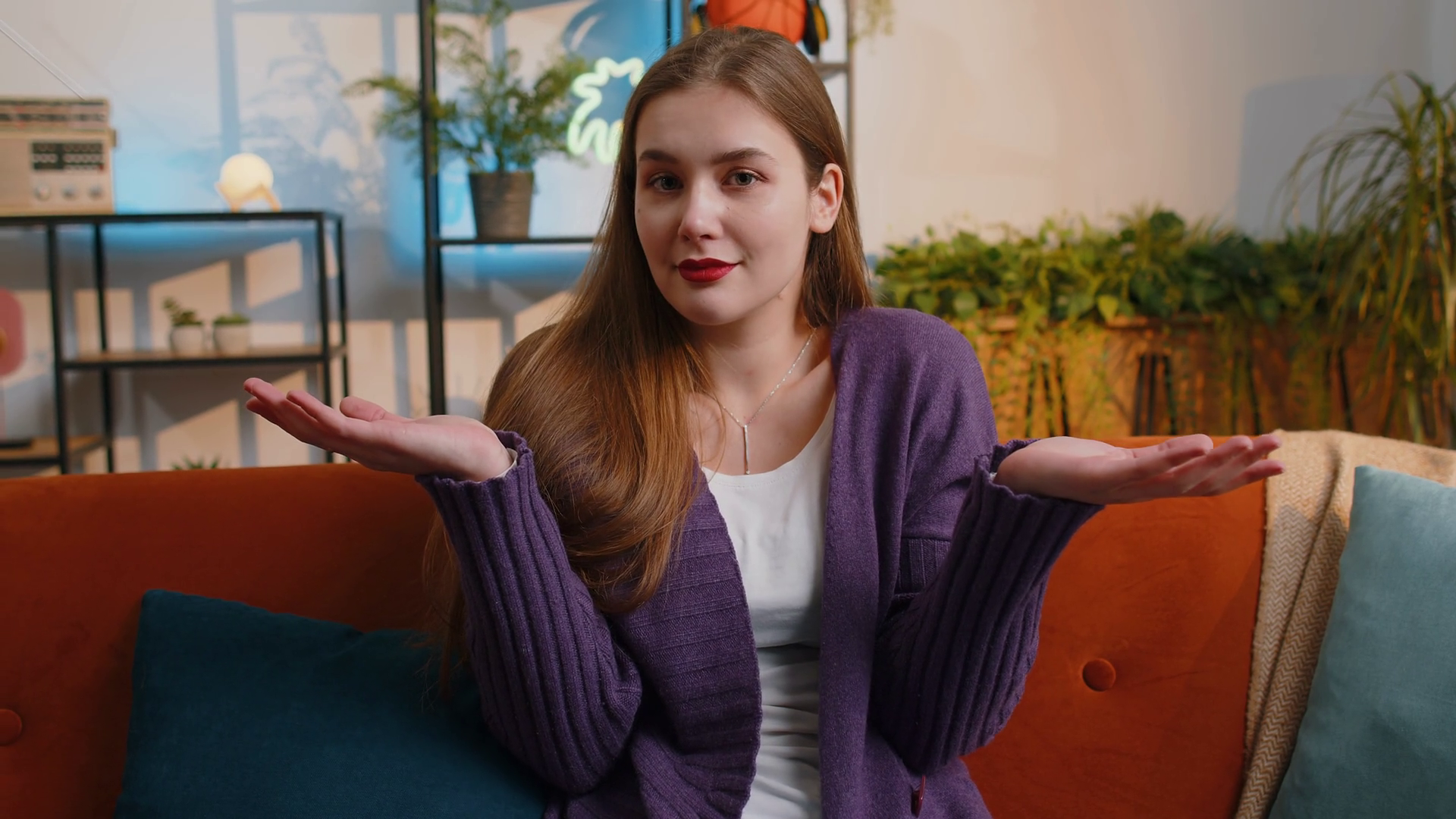 Confused Young Woman Feeling Embarrassed Stock Footage SBV-352112769 ...
