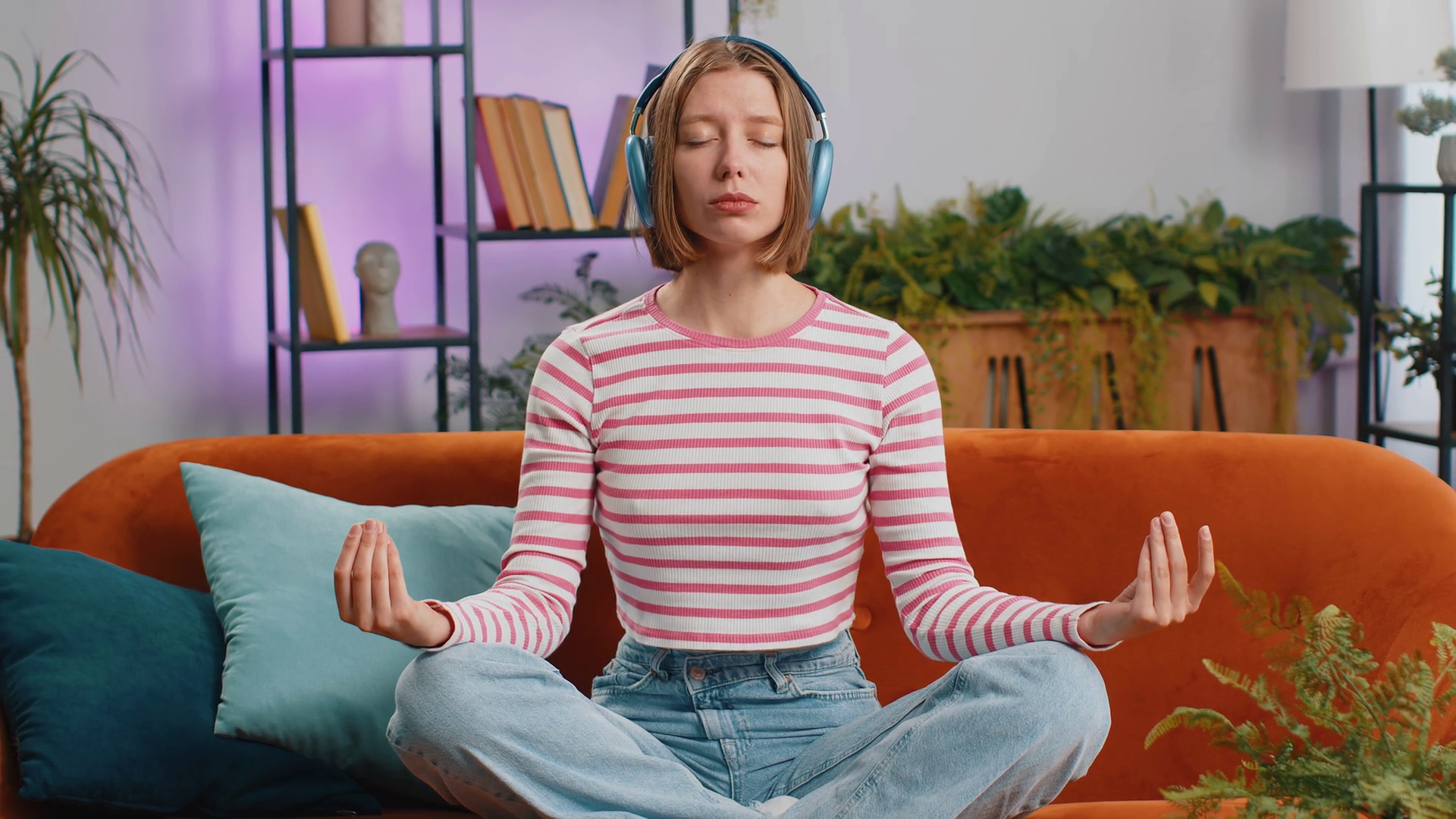 Woman Breathes Deeply Eyes Closed Meditating Stock Footage SBV ...