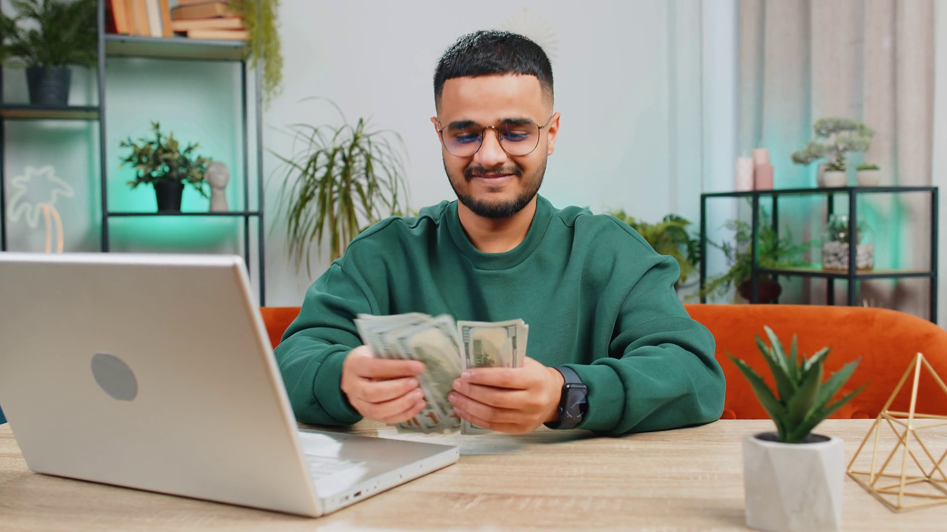 Smiling Happy Man Counting Money Cash Use Stock Footage SBV-352441972 ...