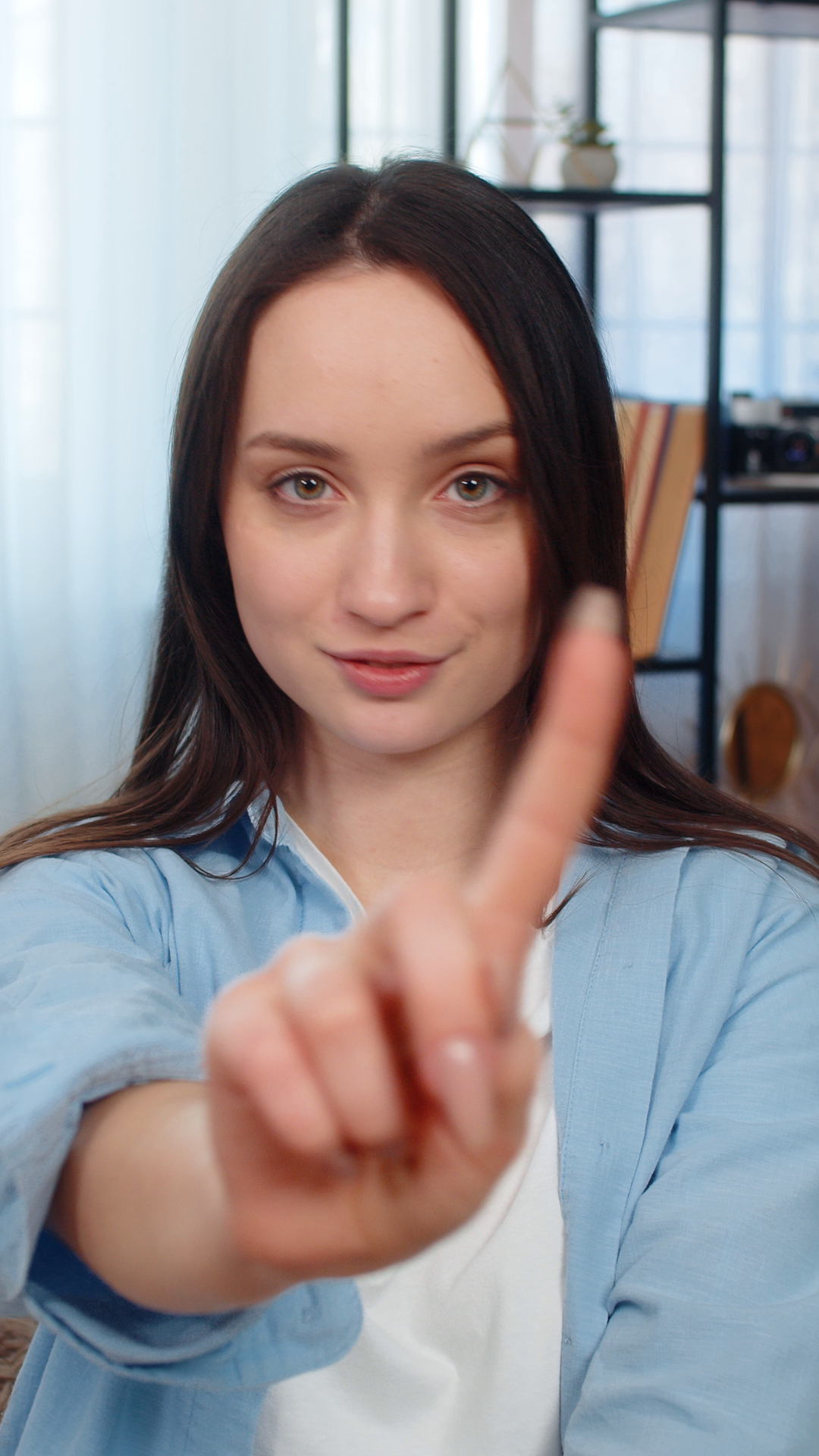 Young Woman On Sofa Waving Finger Gesture Stock Footage SBV-353101606 ...