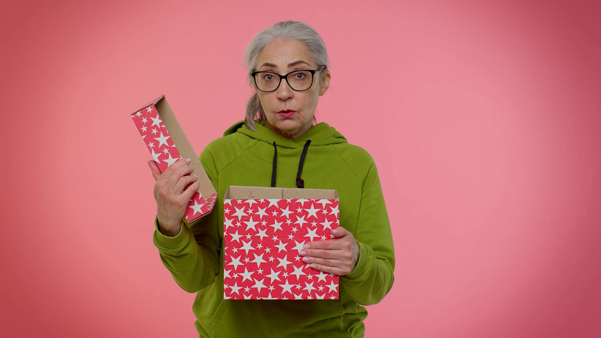Elderly Granny Woman Opening Gift Box Stock Footage SBV-353037172 ...