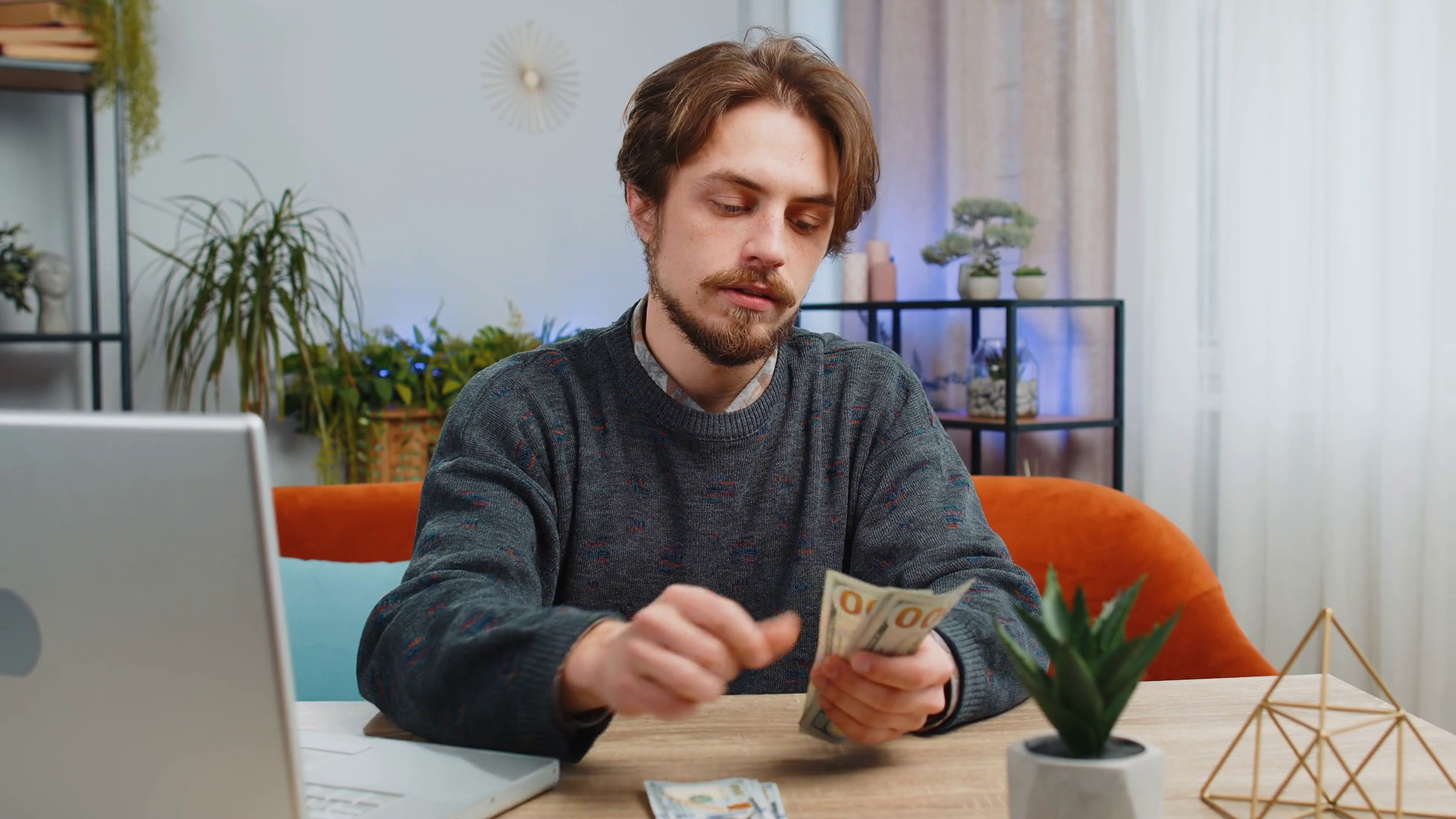 Smiling Happy Man Counting Money Cash Use Stock Footage SBV-351874028 ...