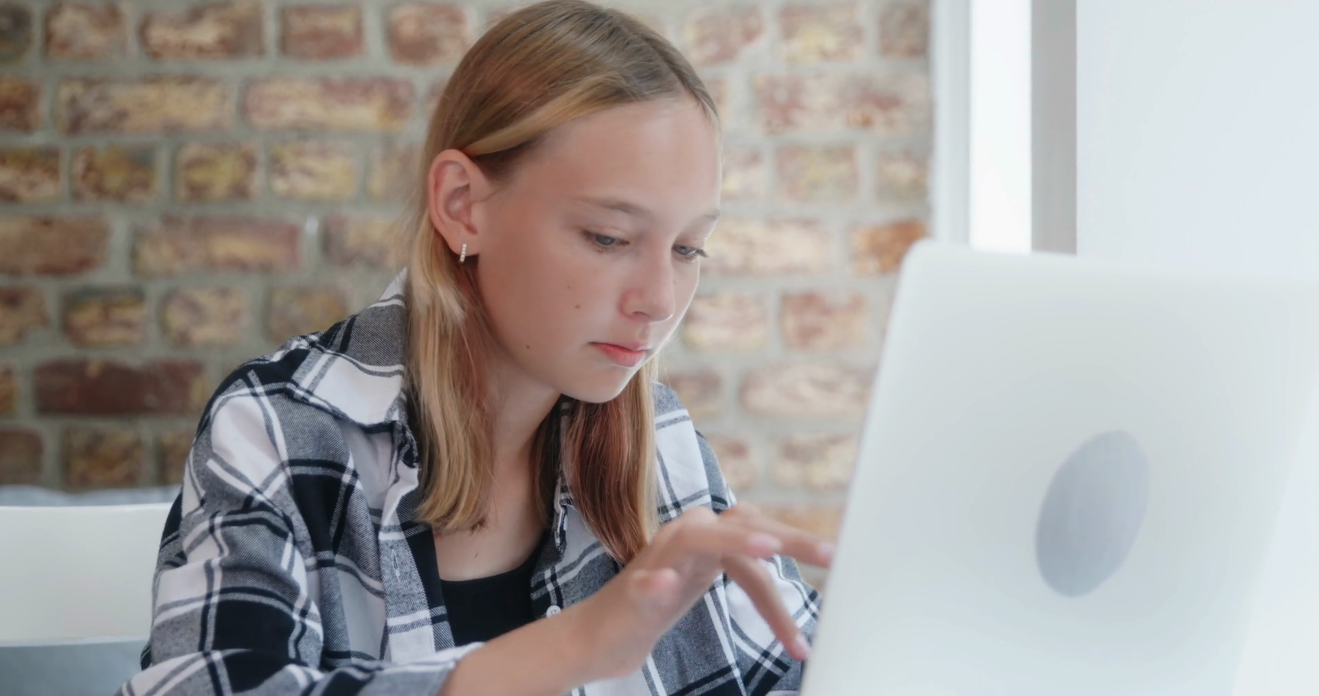 Concentrated Young Blonde Student Girl Using Stock Footage SBV ...