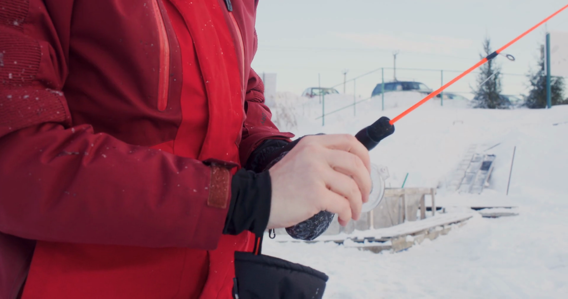A Fisherman Reeling In Winter Fishing Rod Stock Footage SBV-346834738 ...